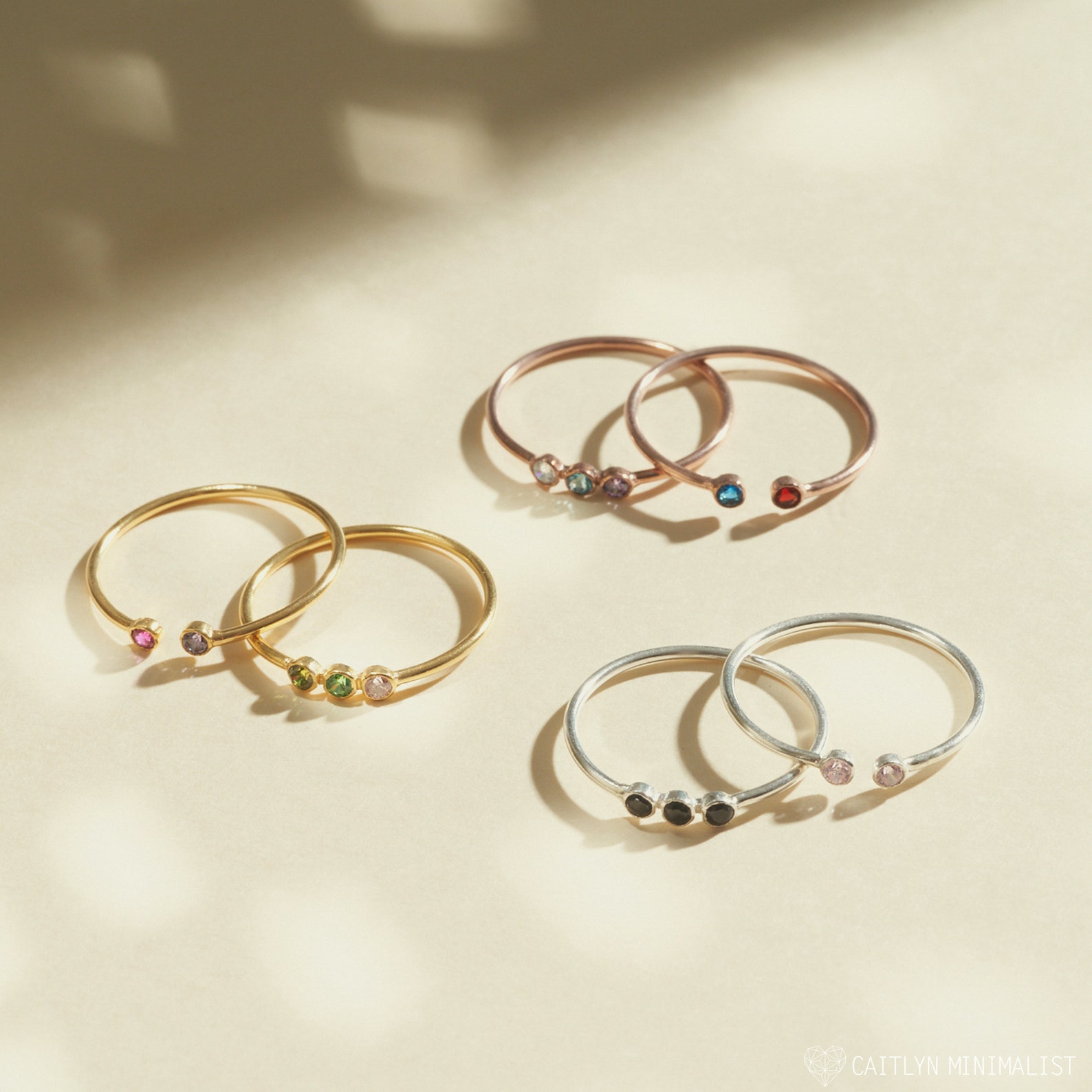 Dainty 3 Birthstone Ring Custom Birthstone Jewelry Mothers | Etsy