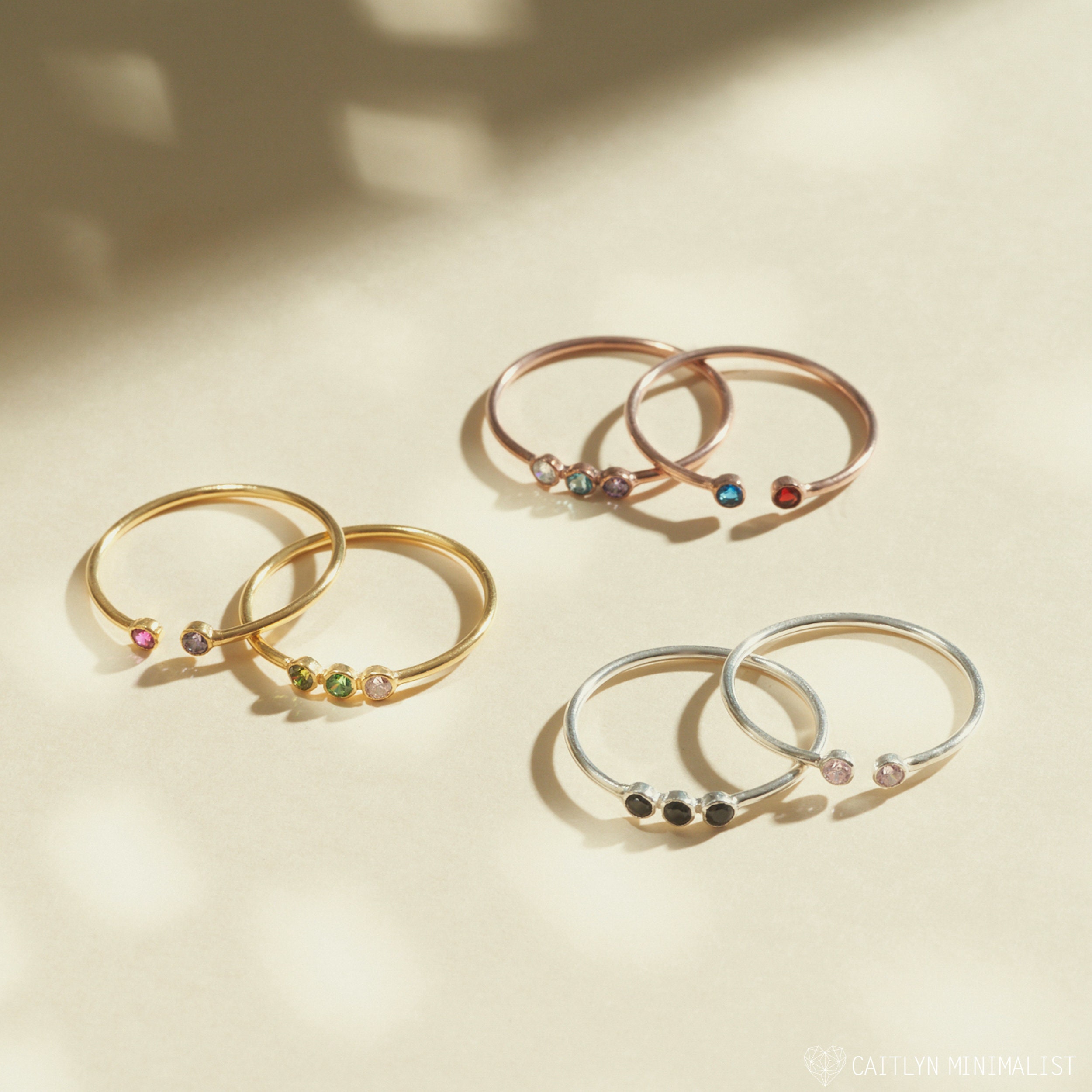 Dainty 3 Birthstone Ring Custom Birthstone Jewelry Mothers | Etsy