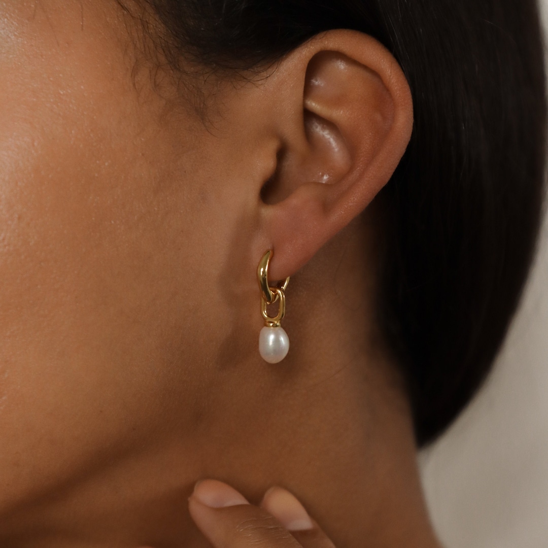 Pearl Hoop Earrings • Pearl Huggie Hoops • Dangle Earrings With Pearls ...