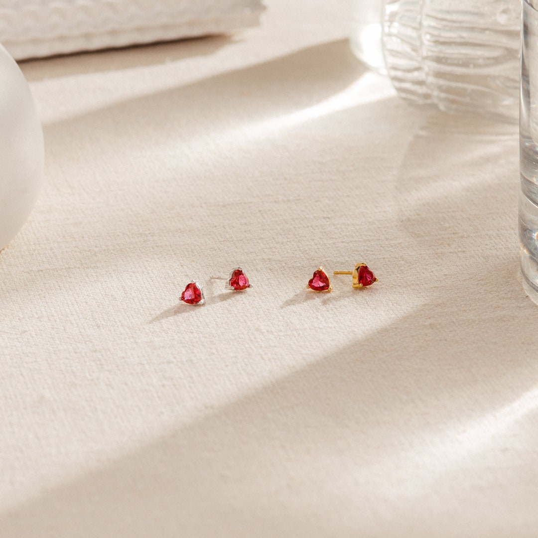 Ruby Heart Earrings by Caitlyn Minimalist • Everyday Red Crystal ...
