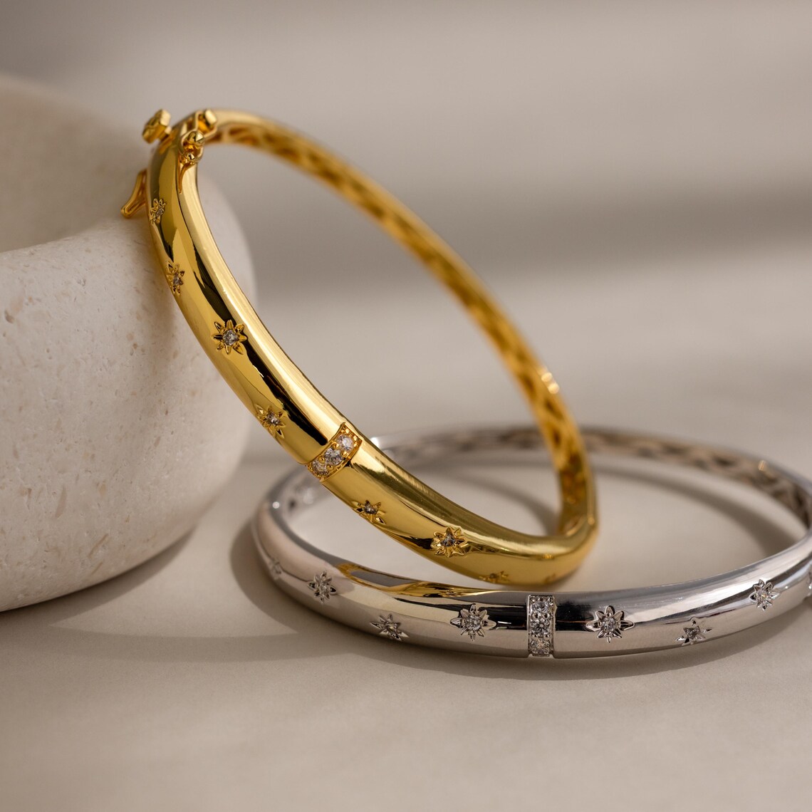 North Star Diamond Bangle by Caitlyn Minimalist • Chunky Dome Star ...