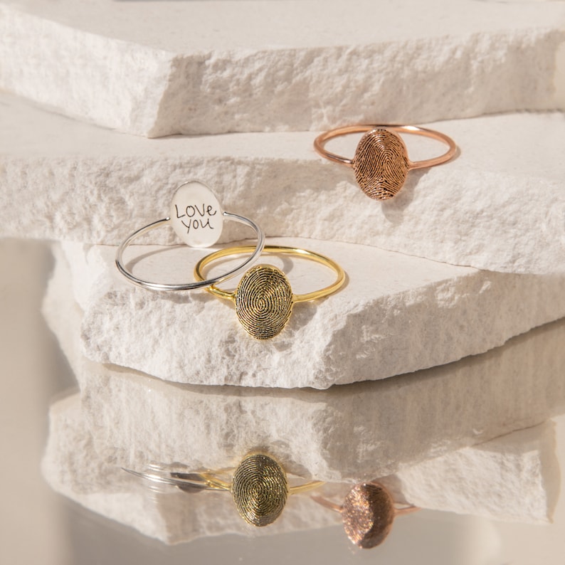 Oval Fingerprint Ring Actual Fingerprint Jewelry in Sterling - Etsy