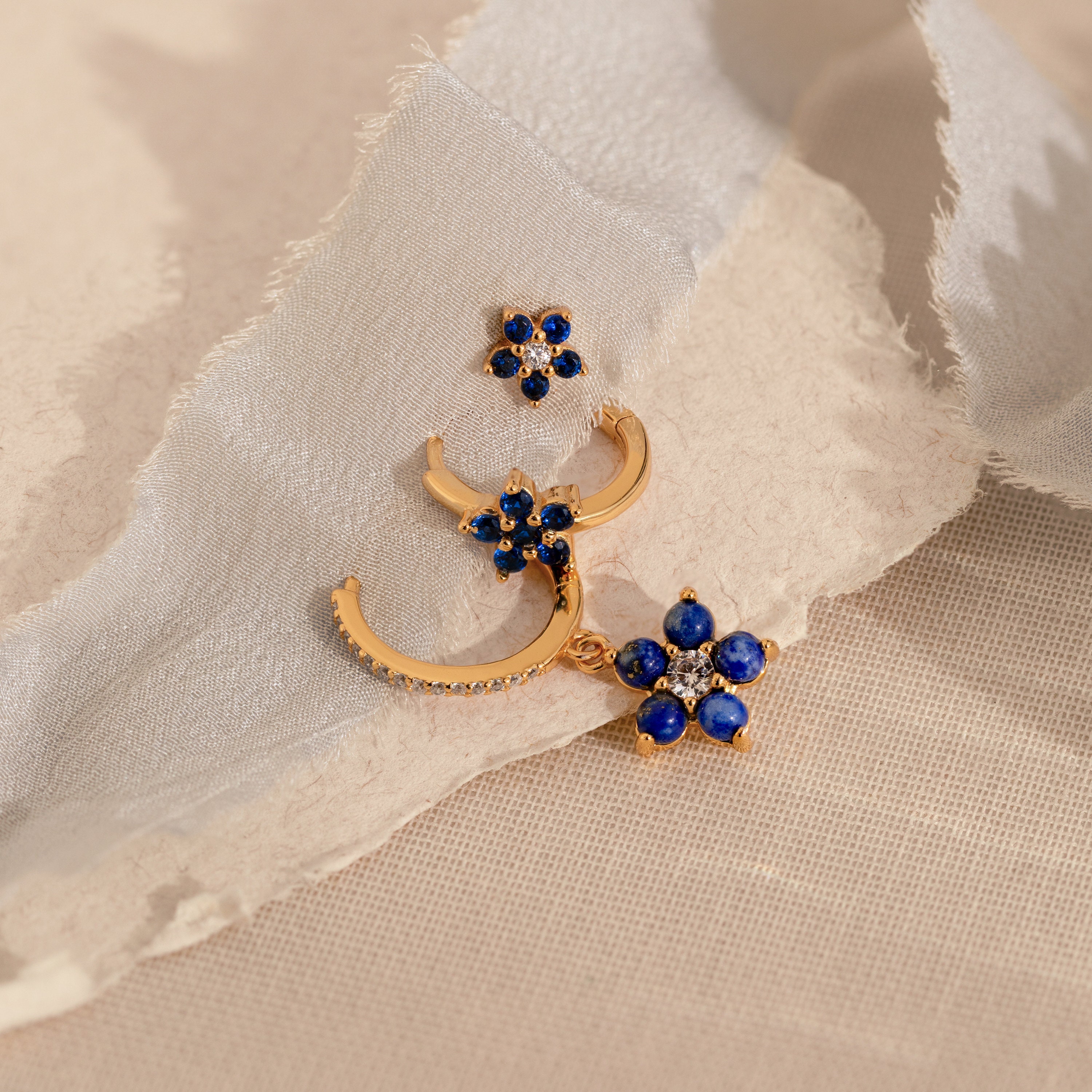 Blue Flower Earring Set by Caitlyn Minimalist • Set of 3 Blue Stone ...
