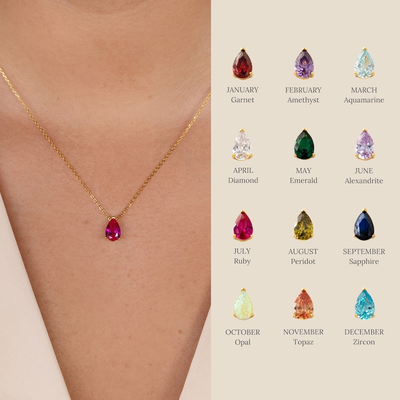 Custom Birthstone Necklace by Caitlyn Minimalist Teardrop - Etsy