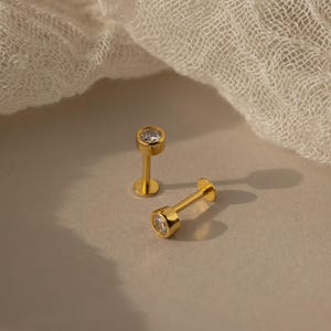 Flat Back Diamond Studs by Caitlyn Minimalist • Dainty Bezel Gemstone ...