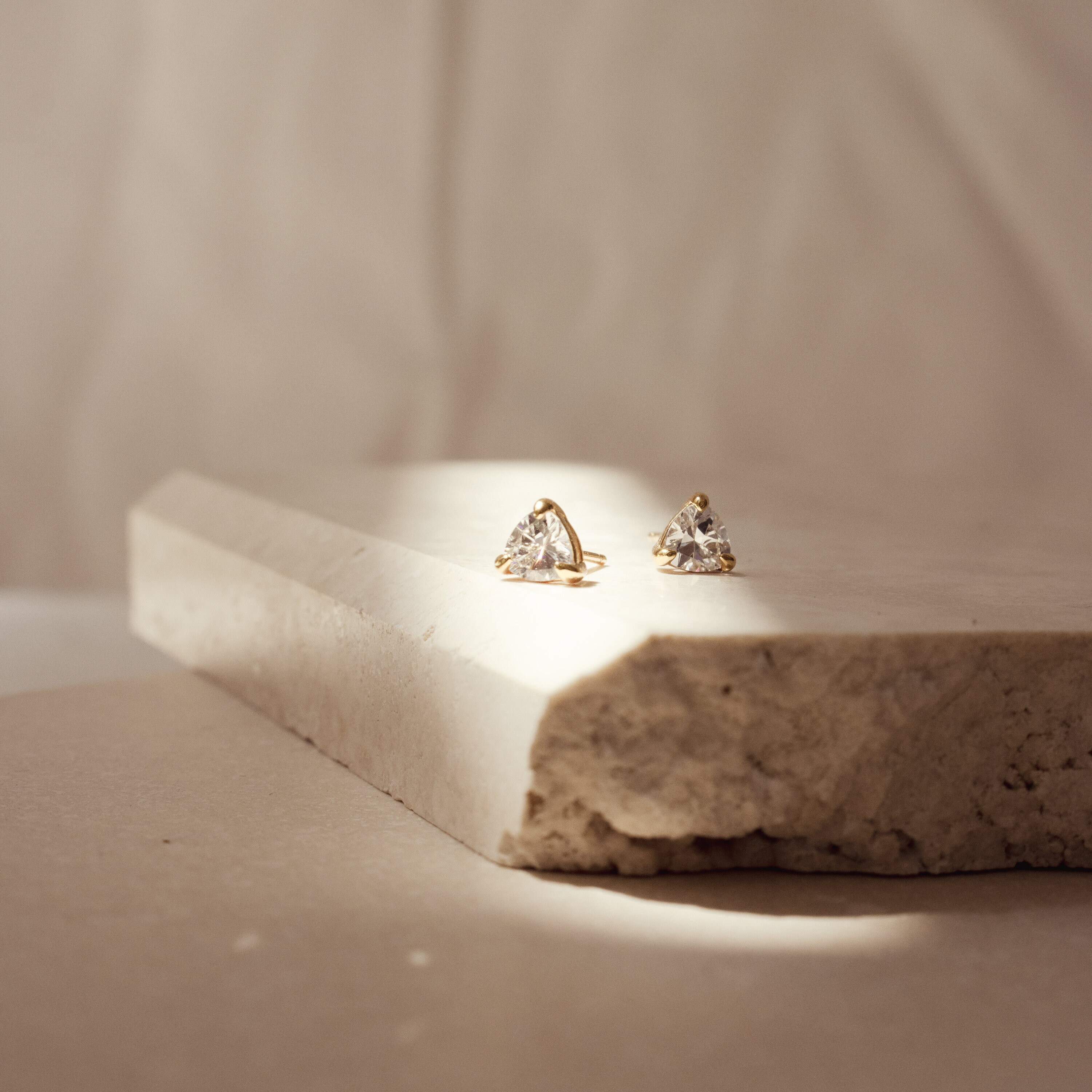 Triangle Diamond Earrings Dainty Trillion Cut Diamond Stud | Etsy