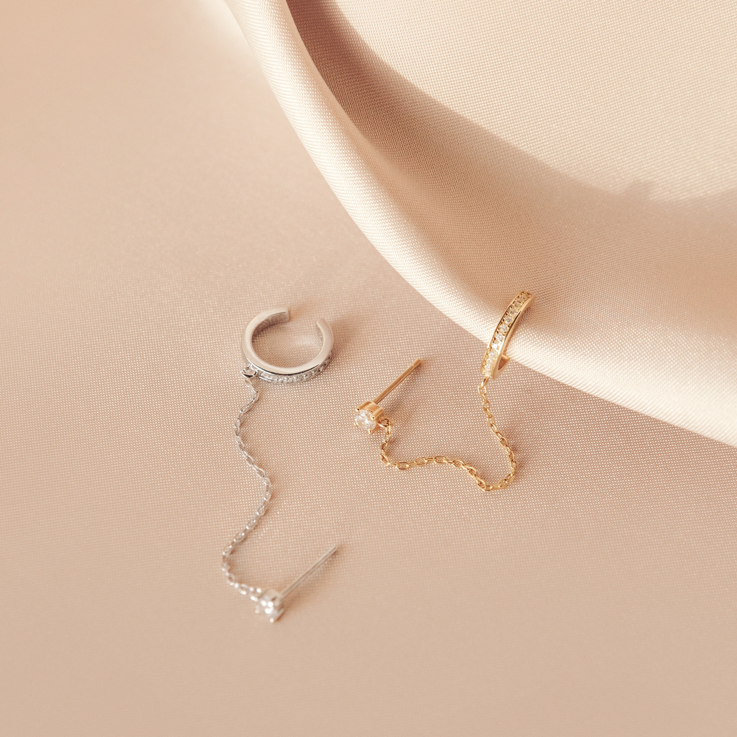 Ear Cuff Chain Earrings Minimalist Chain Diamond Studs - Etsy Canada