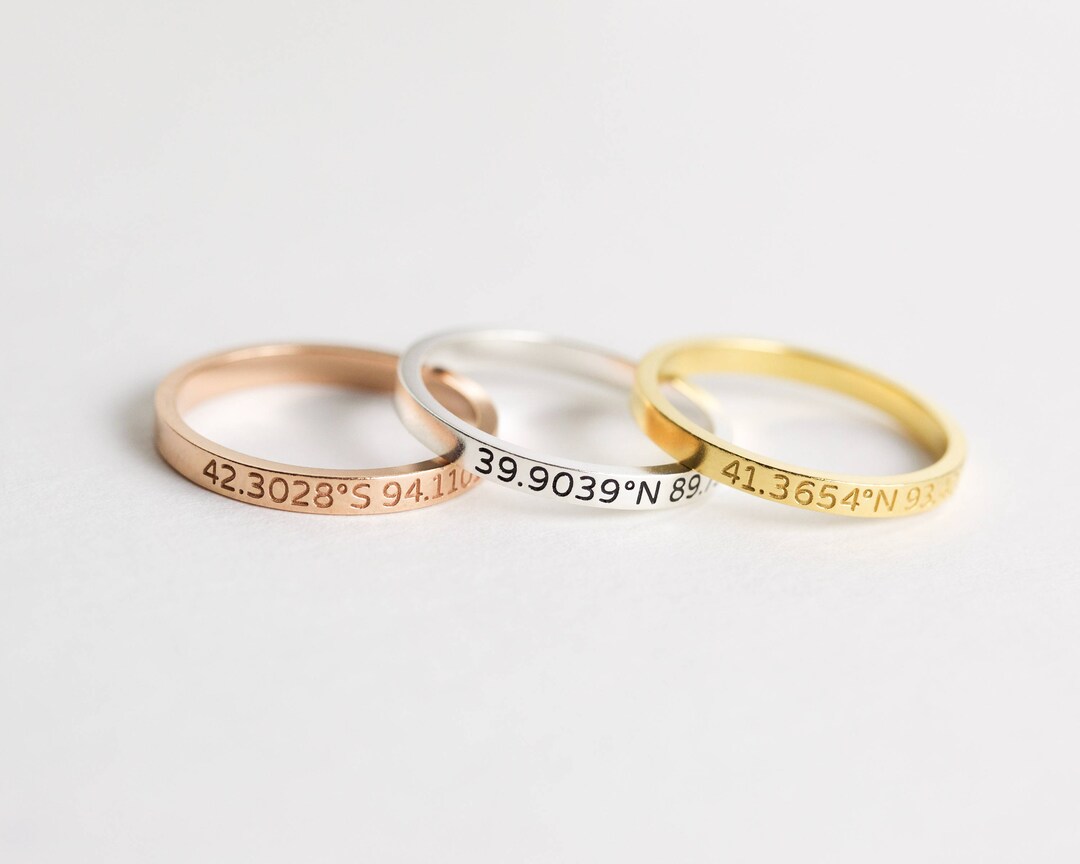Coordinates Jewelry • Custom Location Stacking Rings • Dainty Latitude ...