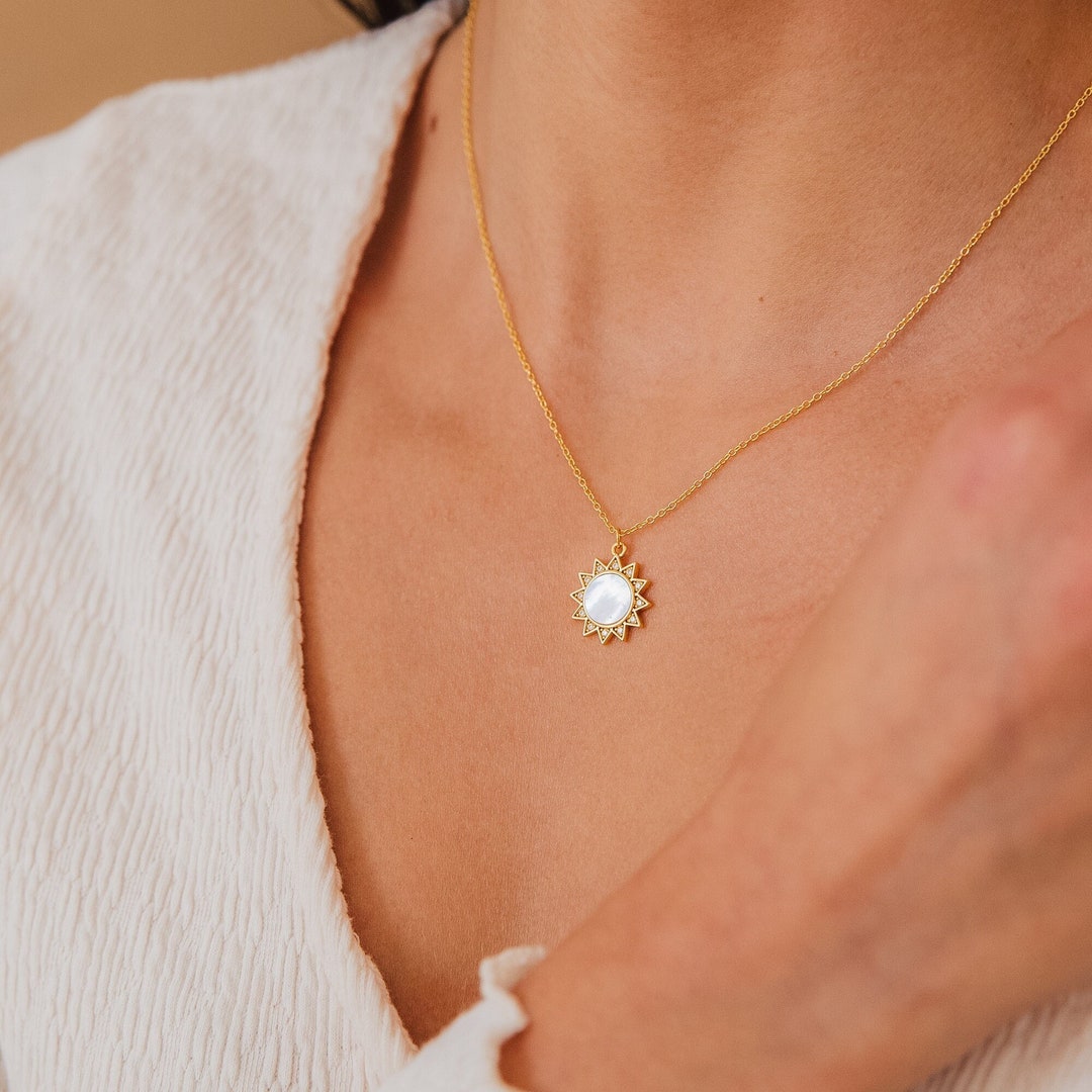Pavé Sun Pearl Necklace by Caitlyn Minimalist • Diamond Sun Pendant ...