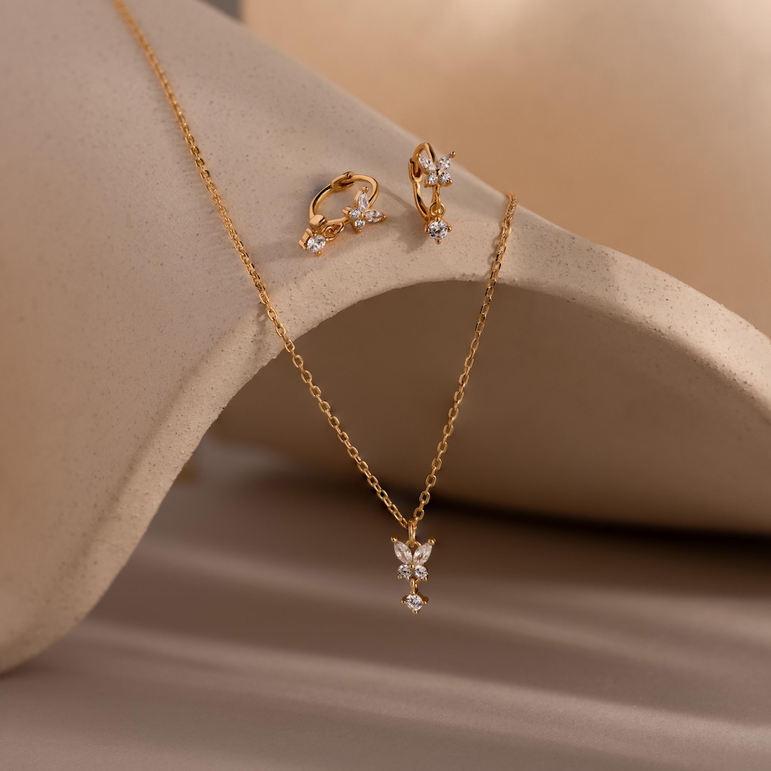 Diamond Butterfly Drop Jewelry Set by Caitlynminimalist • Dangling ...