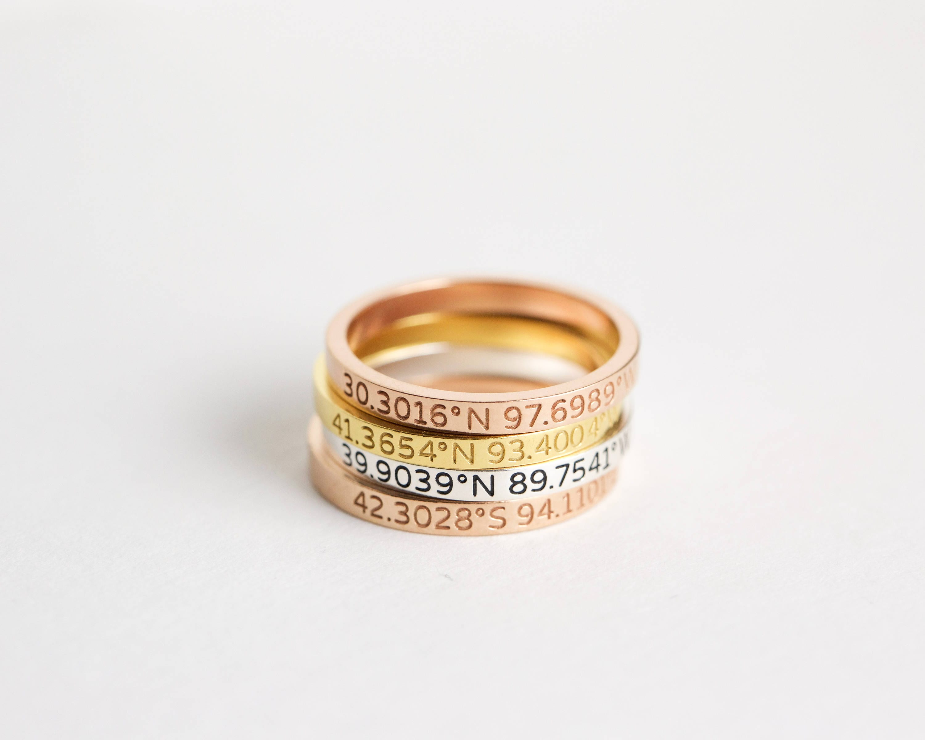 Coordinates Jewelry Custom Location Stacking Rings Dainty | Etsy