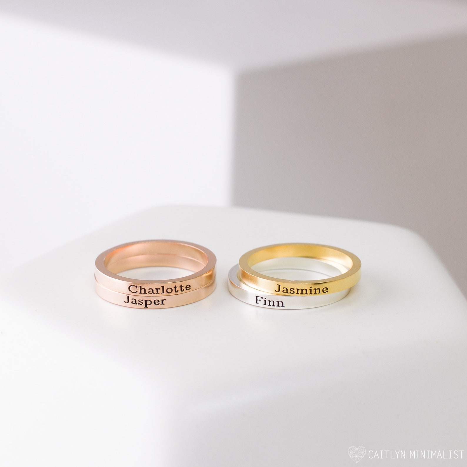 Custom Name Ring Personalized Stacking Ring Mixed Metal - Etsy