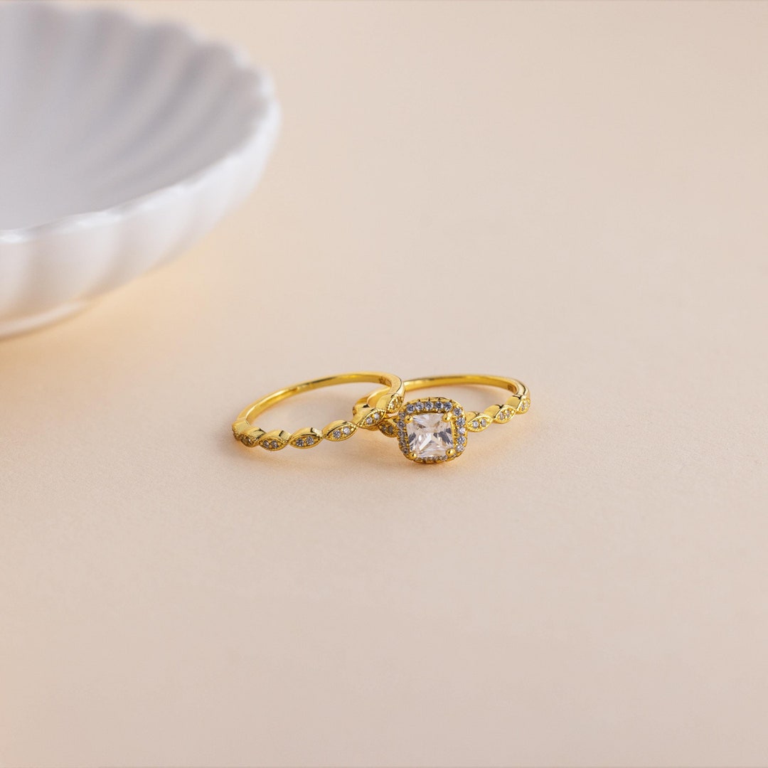 Diamond Duo Ring Set by Caitlyn Minimalist • Set of 2: Vintage Pave ...