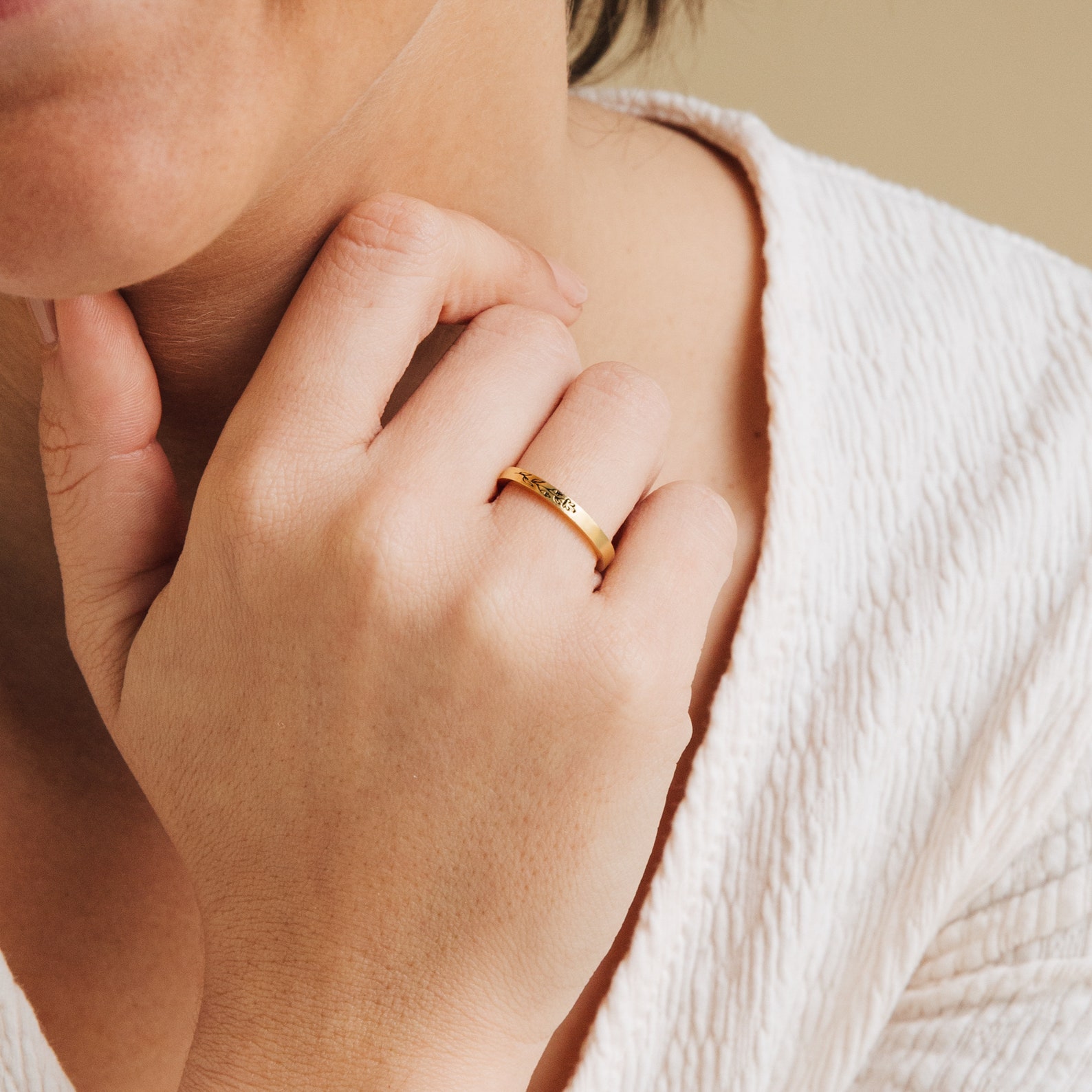 Thin Custom Ring With Engraved Flowers by Caitlyn Minimalist - Etsy