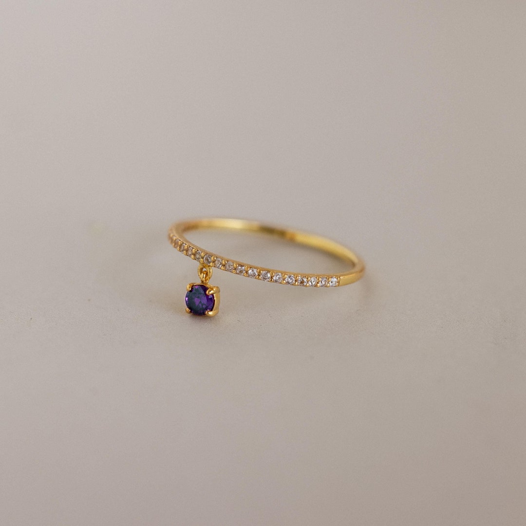 Pave Birthstone Drop Ring by Caitlyn Minimalist • Custom Diamond ...