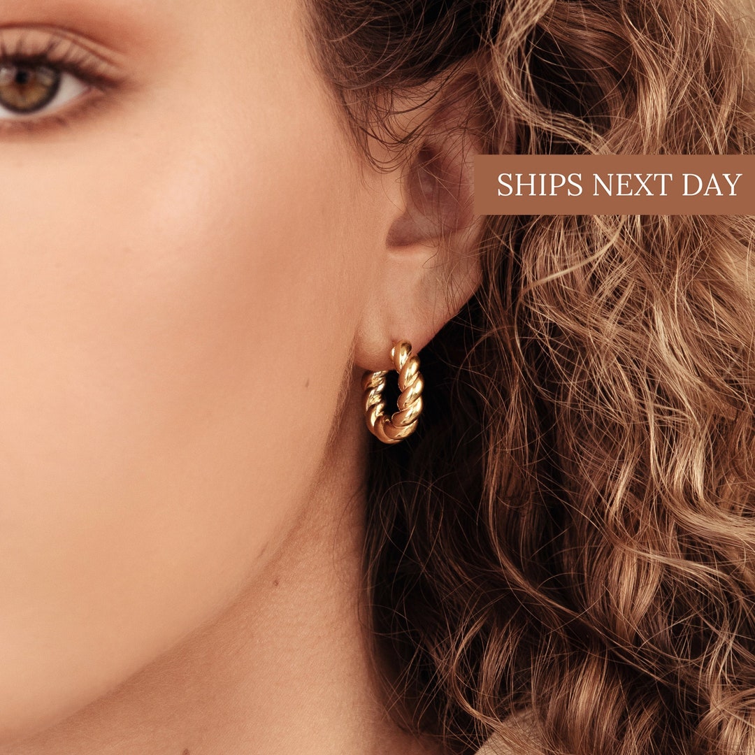 Bold Twisted Hoops in Gold • Minimalist Earrings • Modern Thick Hoops • Perfect Gift for Her ...