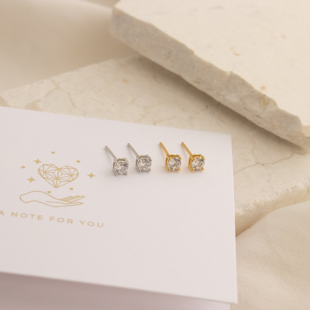 Large Diamond Studs by Caitlyn Minimalist • 4mm Crystal Stud Earrings ...