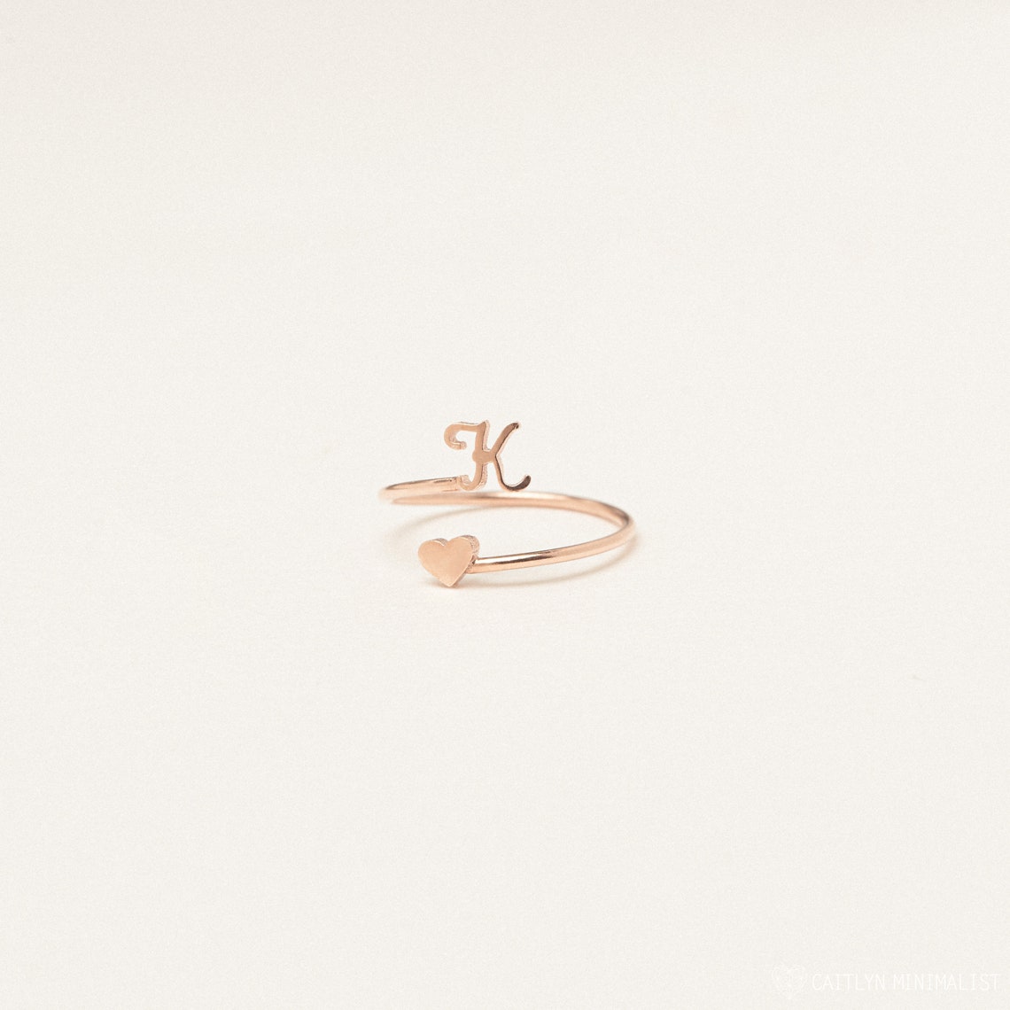 Dainty Initial Heart Ring in Rose Gold Gold Sterling Silver - Etsy