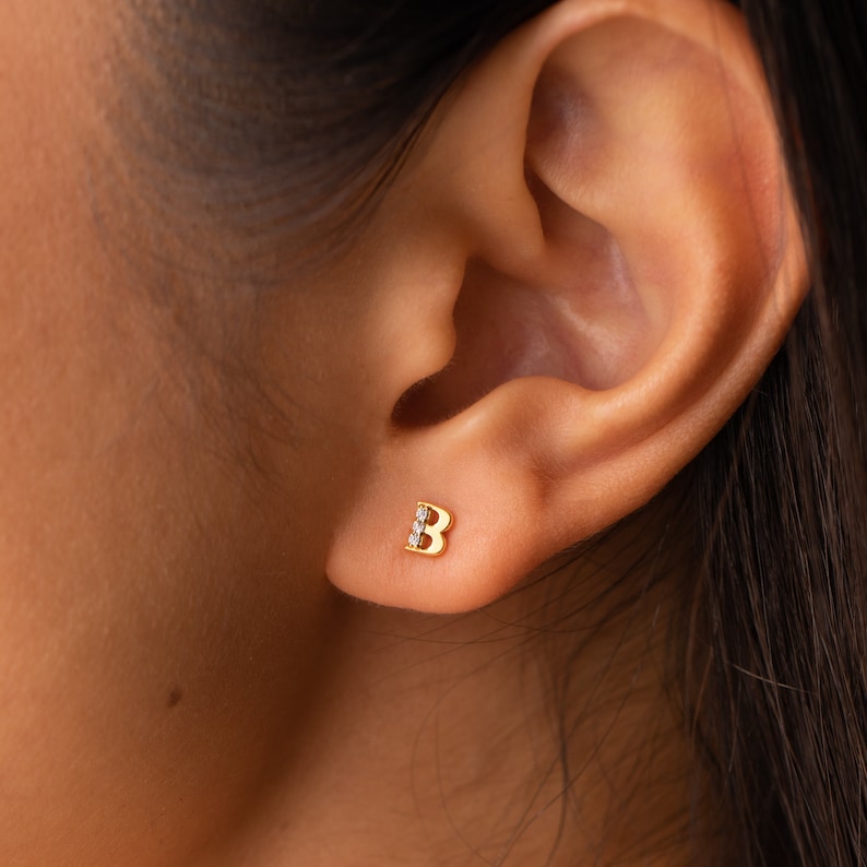 Pave Initial Stud Earrings by Caitlyn Minimalist - Etsy