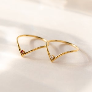 Birthstone Curve Ring by Caitlyn Minimalist • Dainty Chevron Wave Ring ...