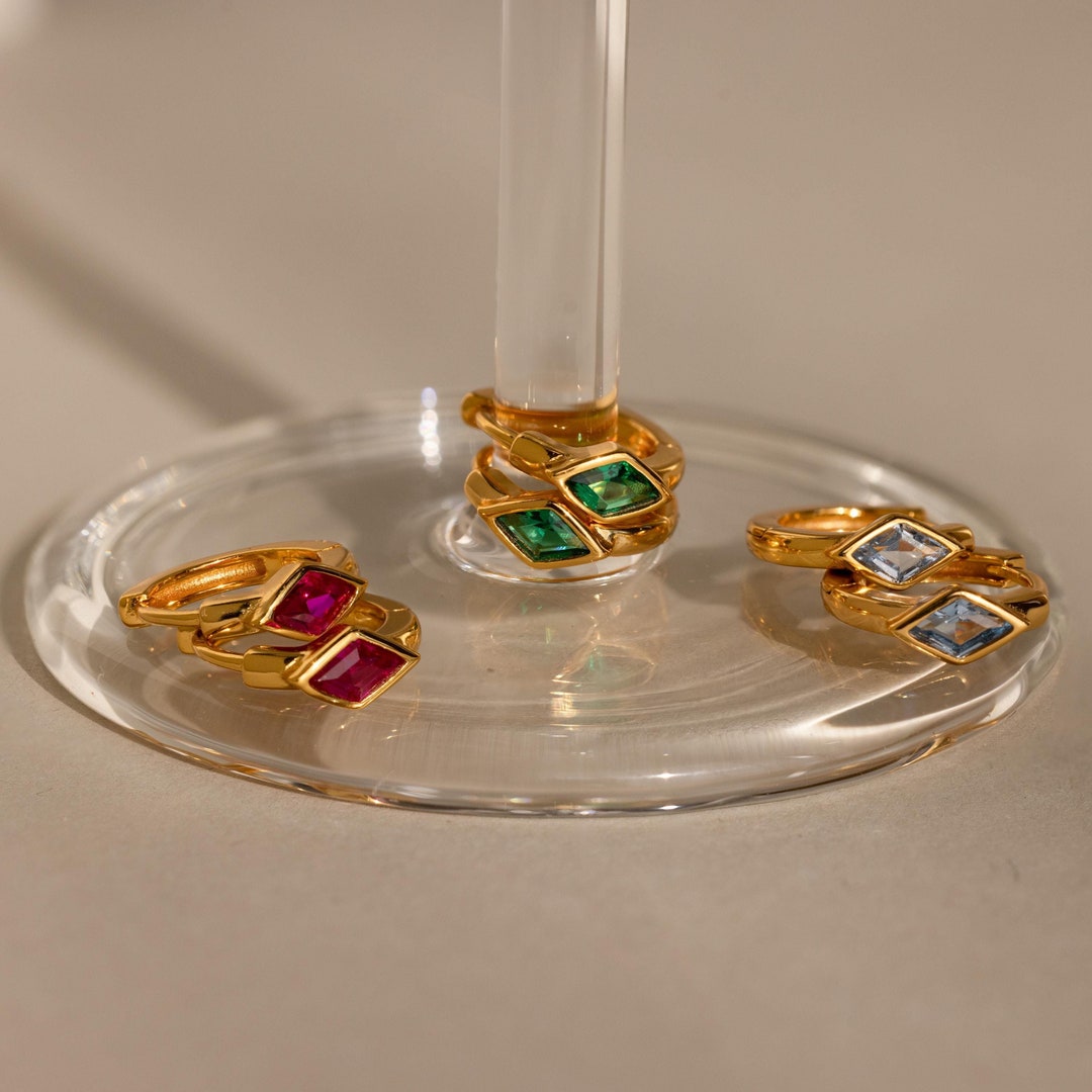 Rhombus Birthstone Earrings by Caitlyn Minimalist • Diamond Gemstone ...