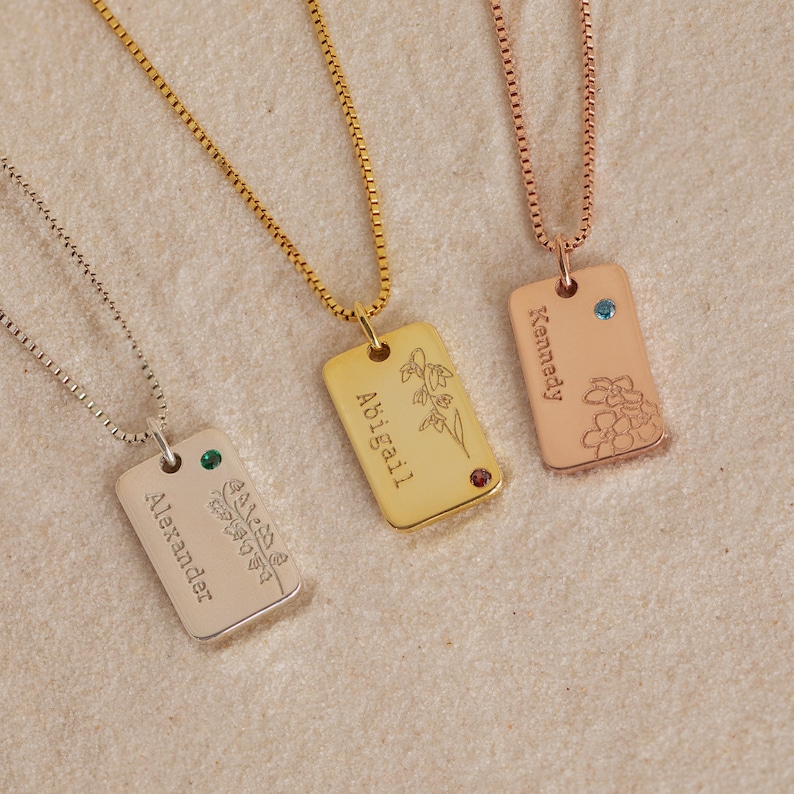 Flower Birthstone Name Necklace • Custom Engraved Birth Flower Necklace ...