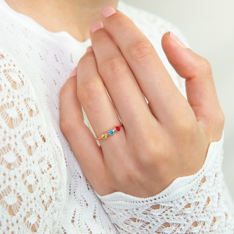 Custom Birthstone Ring Stackable Gemstone Ring - Etsy