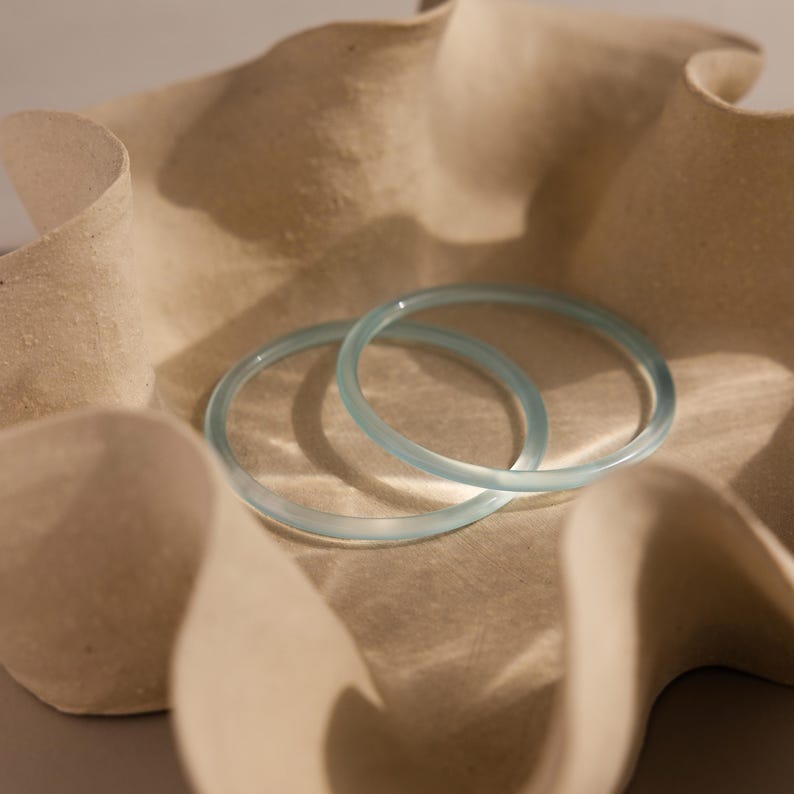 Blue Jade Bangle Set by Caitlyn Minimalist • Thin Duo Natural Stone ...