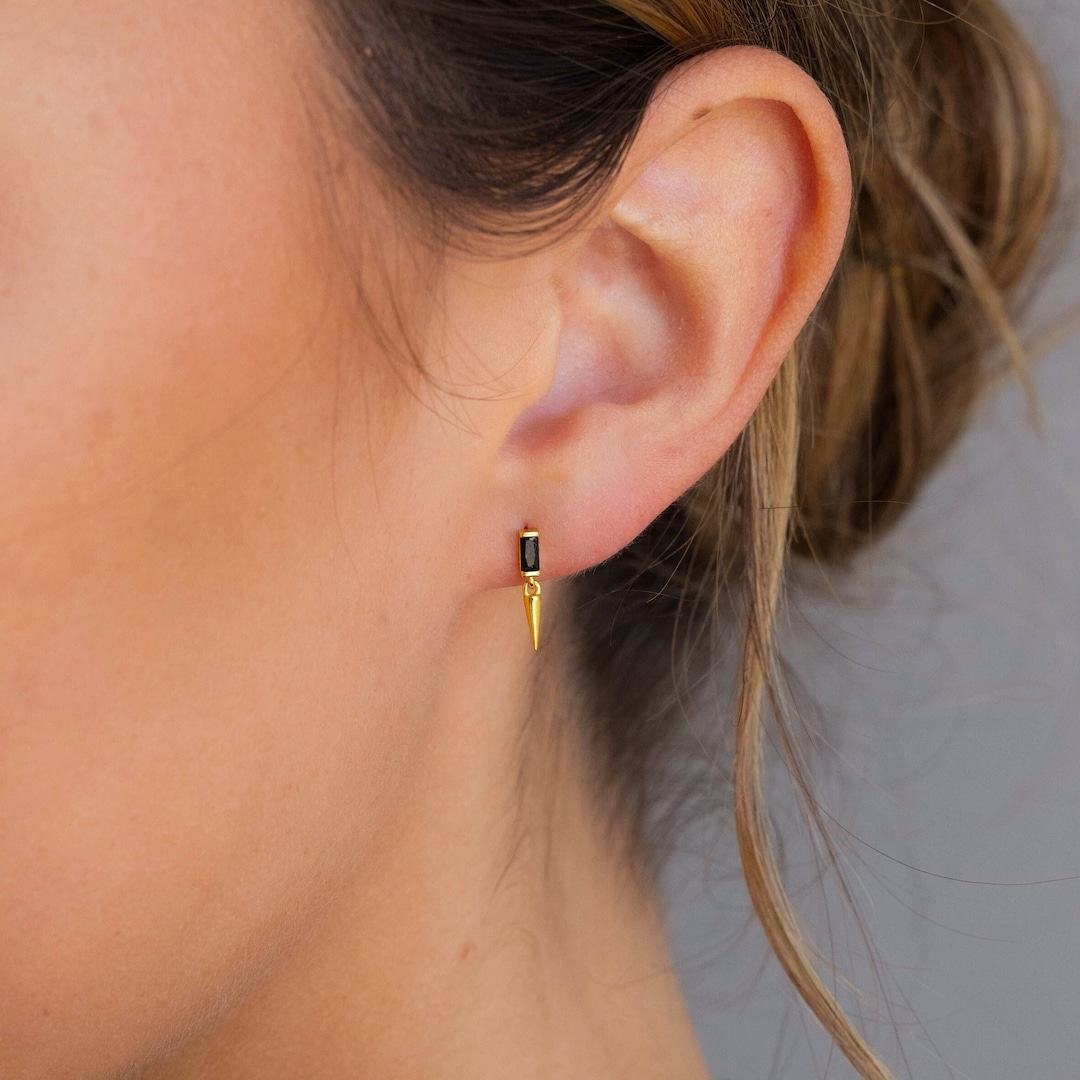 Onyx Baguette Dagger Earrings by Caitlynminimalist • Black Statement Dangle Earrings ...