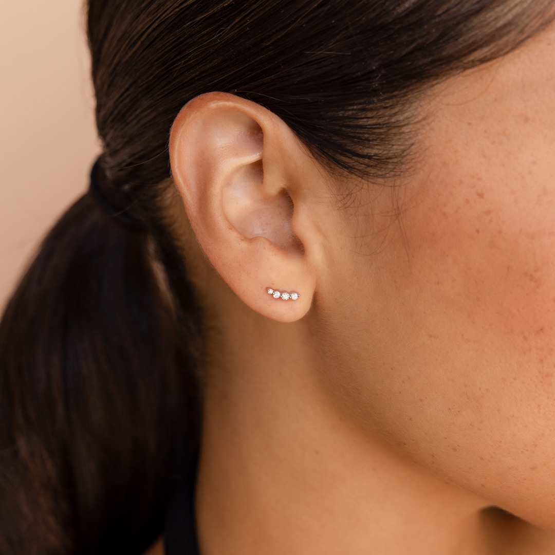 Diamond Climber Earrings by Caitlyn Minimalist • Dainty Stud Earrings • Diamond Crystal Earrings ...