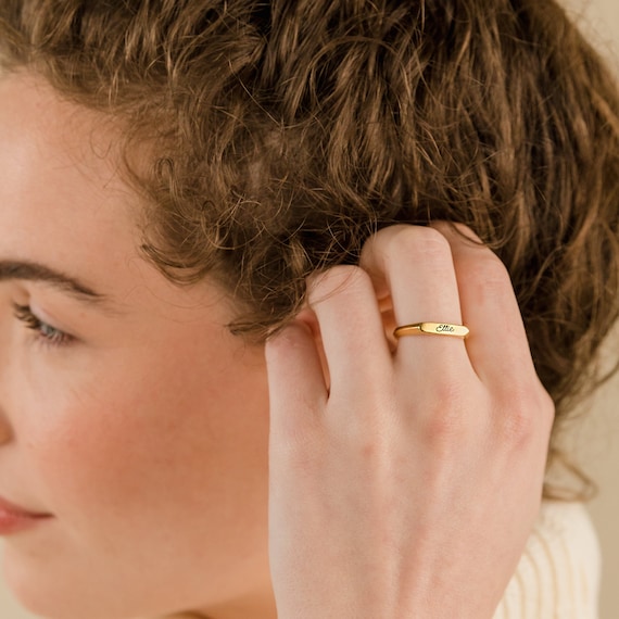 Custom Signet Ring Name Ring Stackable Bar Ring - Etsy