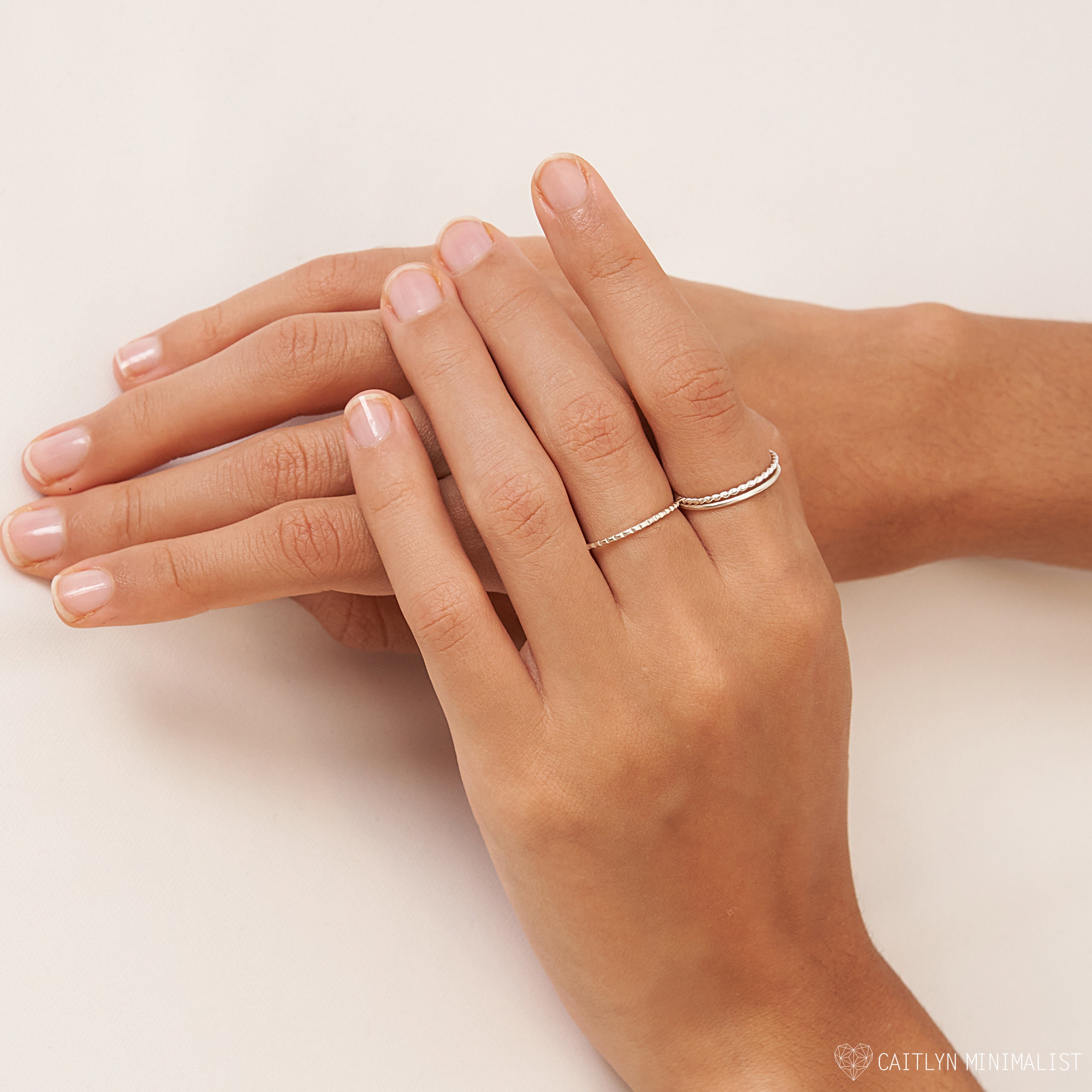 Thin Stacking Rings Set of 3: Midi Ring Twist Ring Lined - Etsy