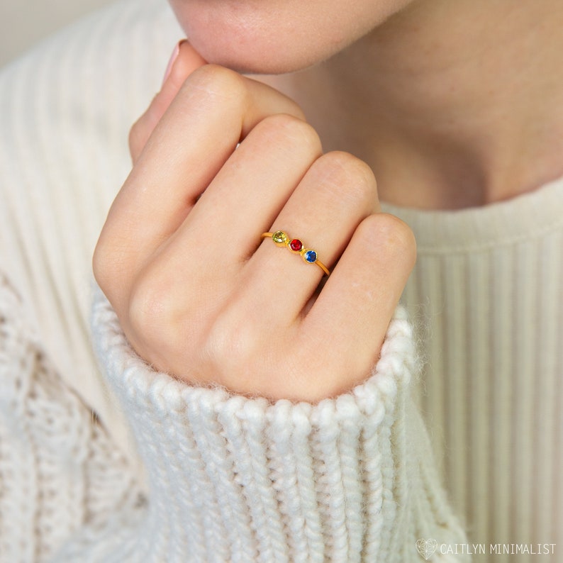 Custom Birthstone Ring Stackable Gemstone Ring - Etsy