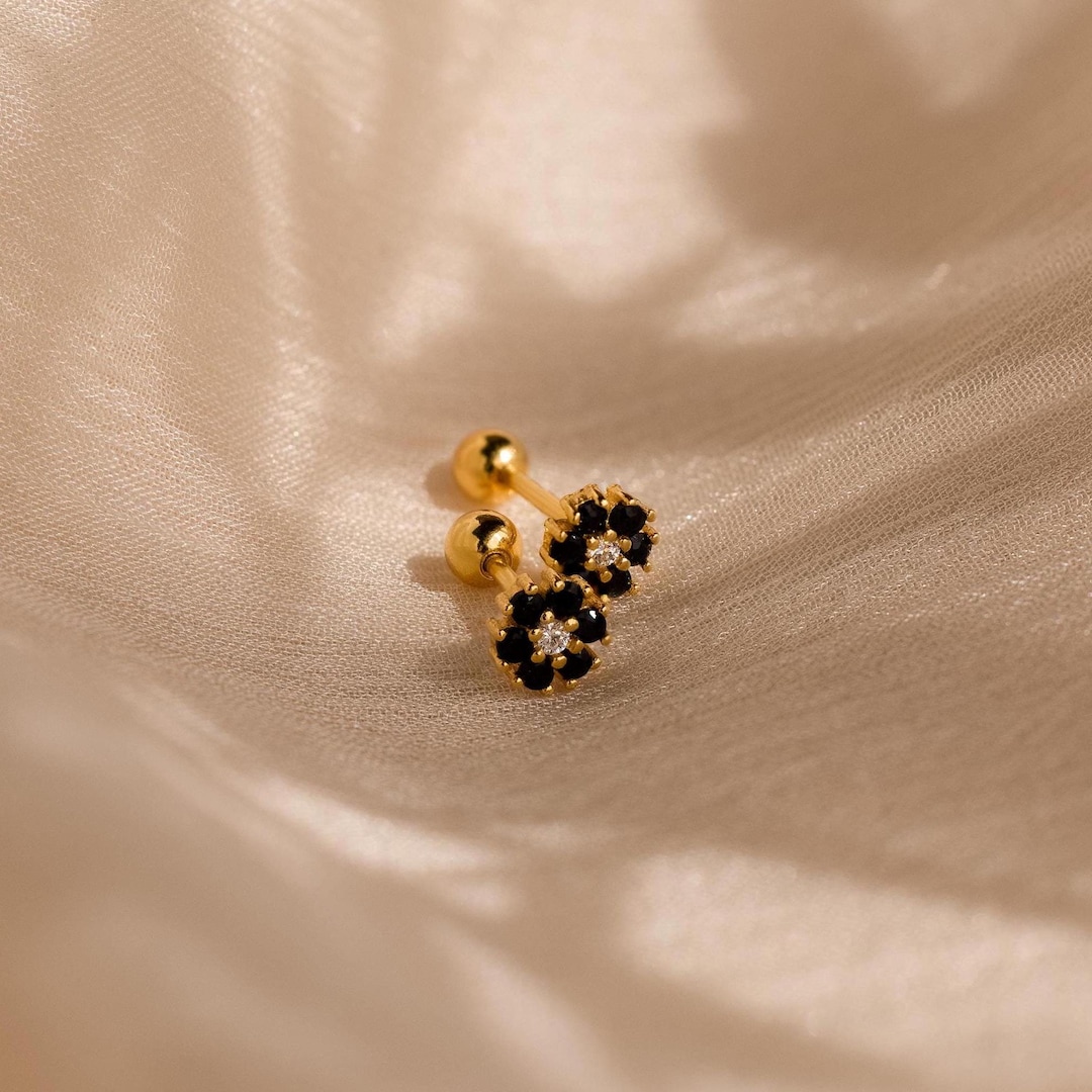 Onyx Flower Stud Earrings by Caitlyn Minimalist • Delicate Black ...