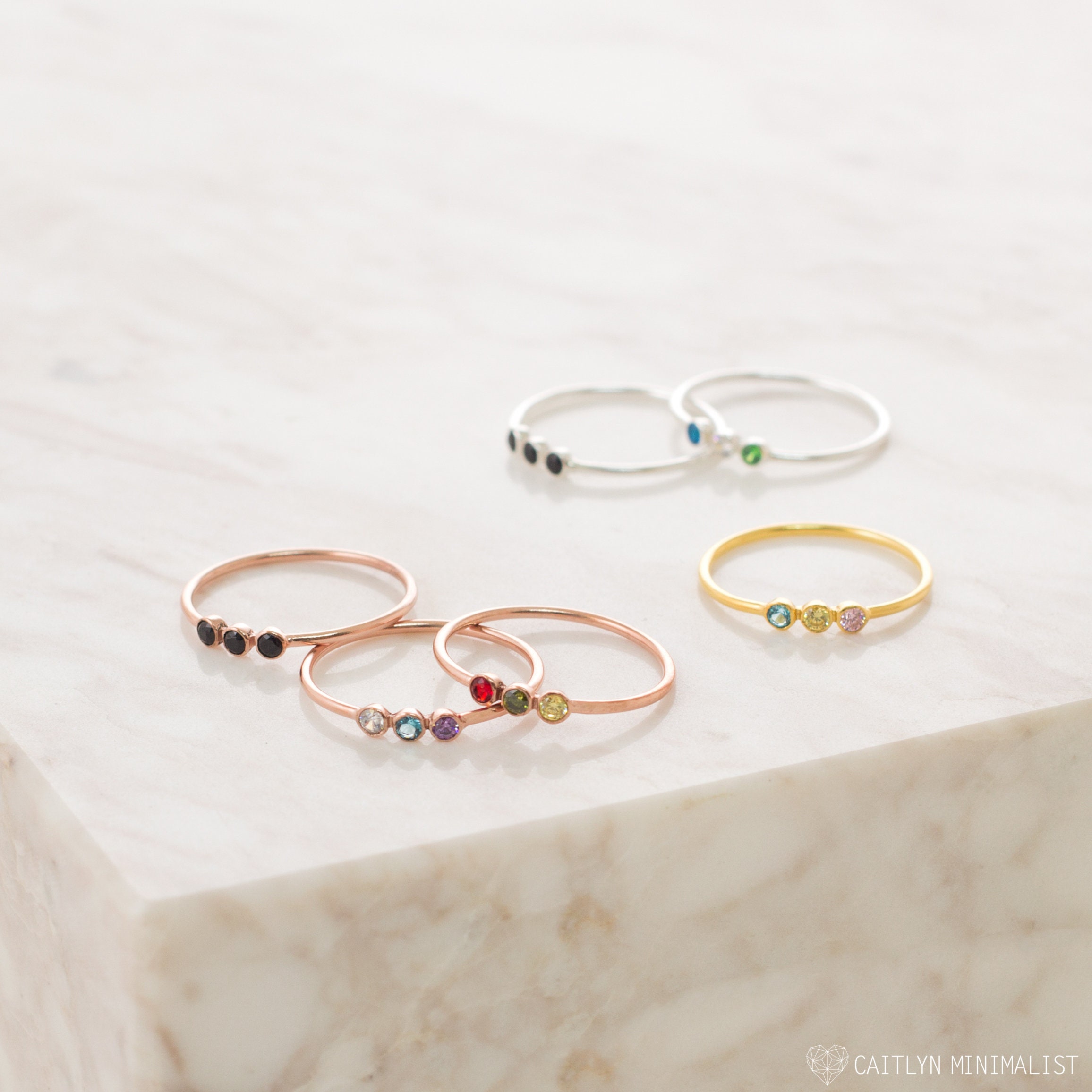 Dainty 3 Birthstone Ring Custom Birthstone Jewelry Mothers | Etsy