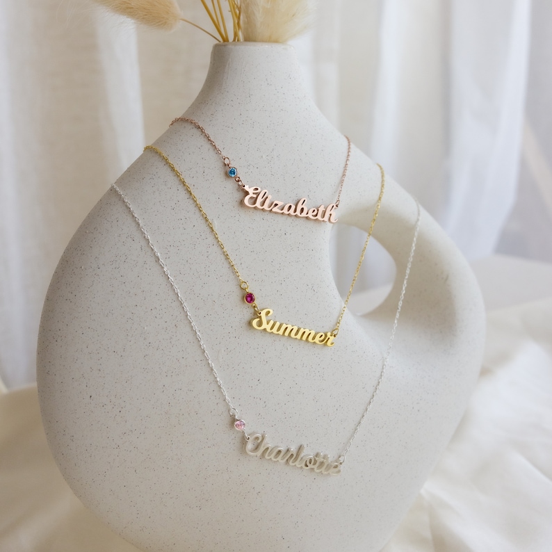 Custom Name Choker With Birthstone Everyday Name Necklace - Etsy