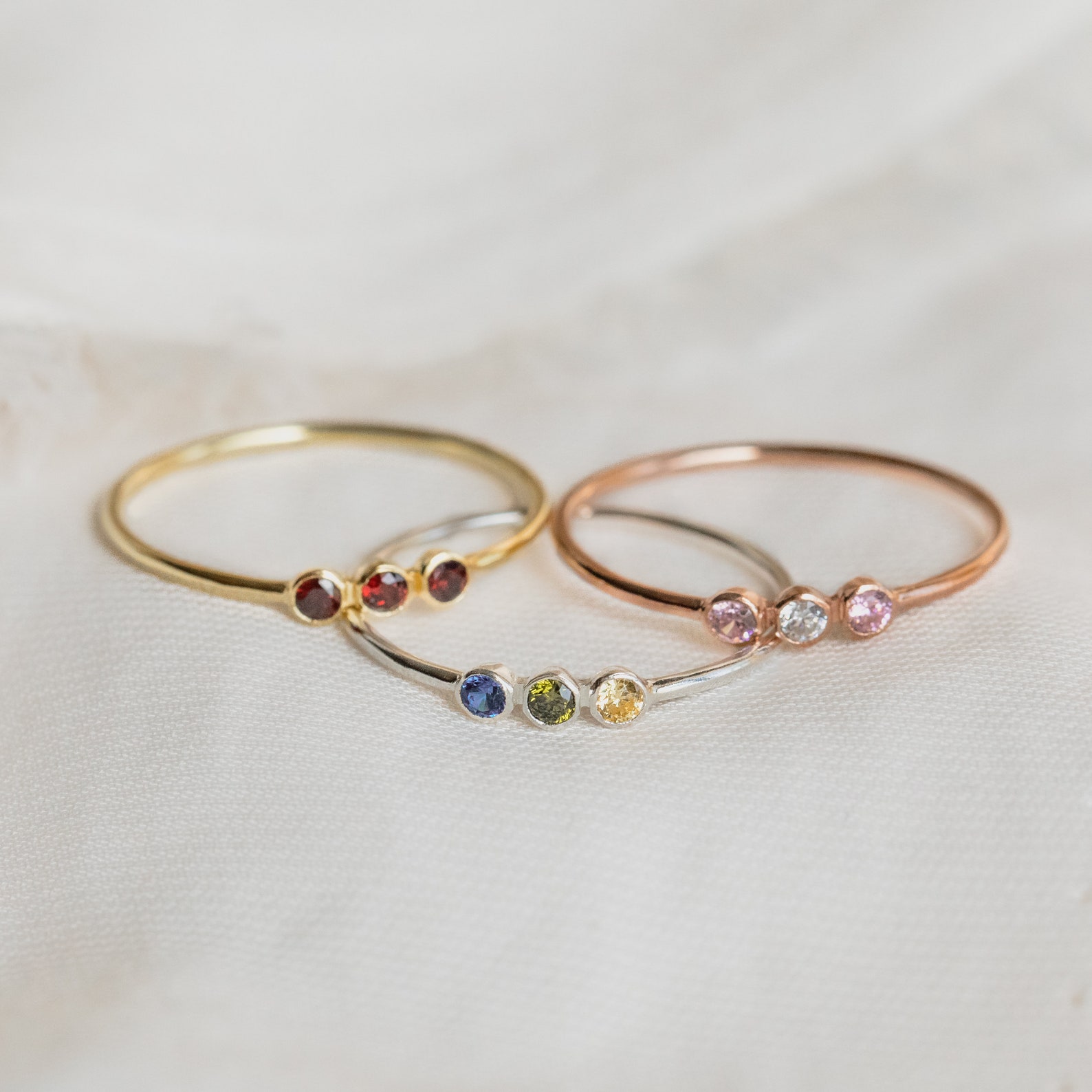 Dainty Birthstone Ring in Rose Gold Sterling Silver Gold - Etsy