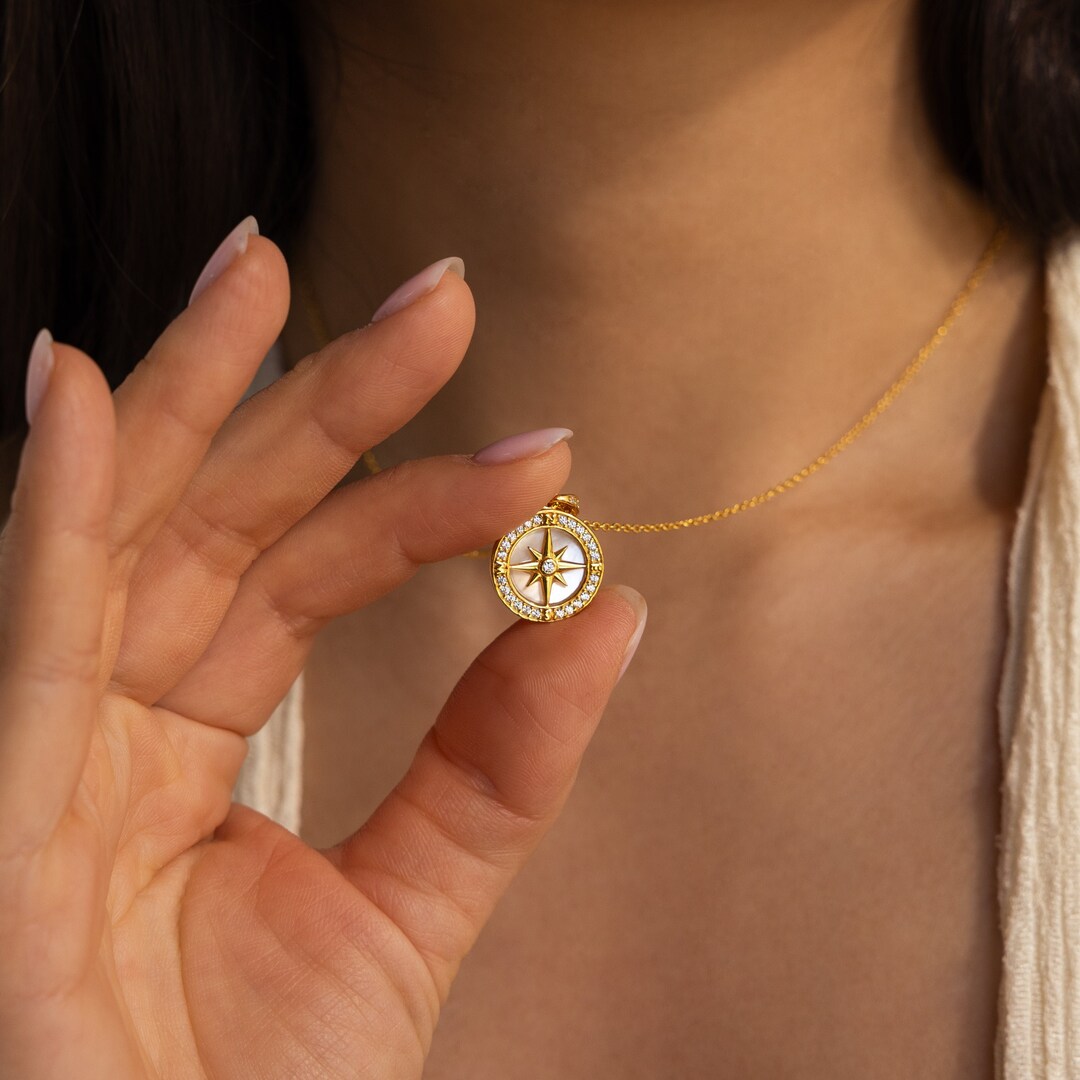 Diamond Pearl Compass Necklace by Caitlyn Minimalist • Mother of Pearl ...