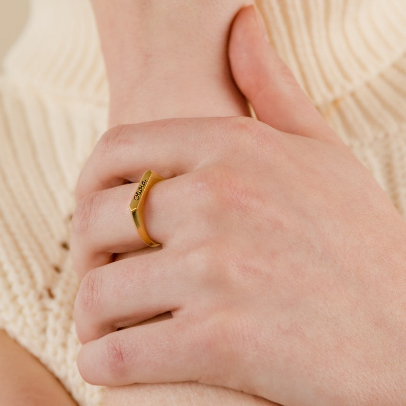 Custom Signet Ring Name Ring Stackable Bar Ring - Etsy