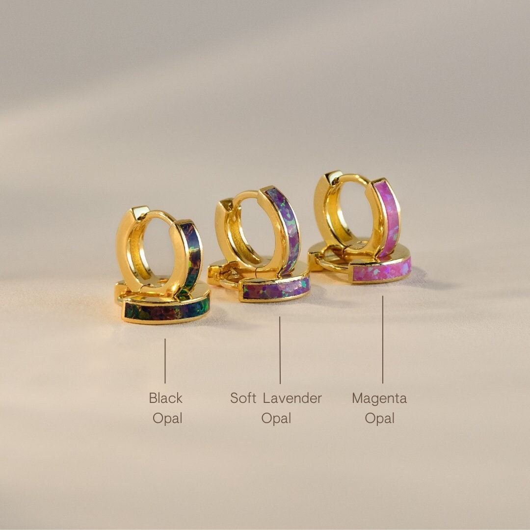 Opal Inlay Huggie Hoops by Caitlyn Minimalist • Black Opal Hoops ...