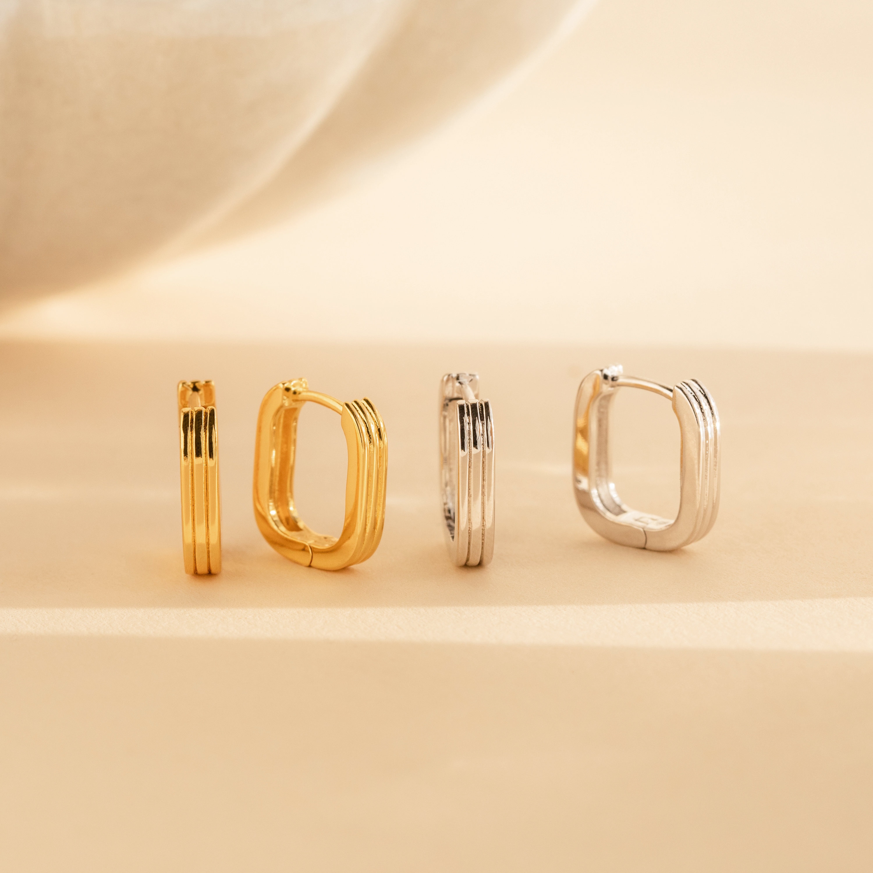 Ribbed Rectangle Hoops by Caitlyn Minimalist • Link Huggie Earrings ...