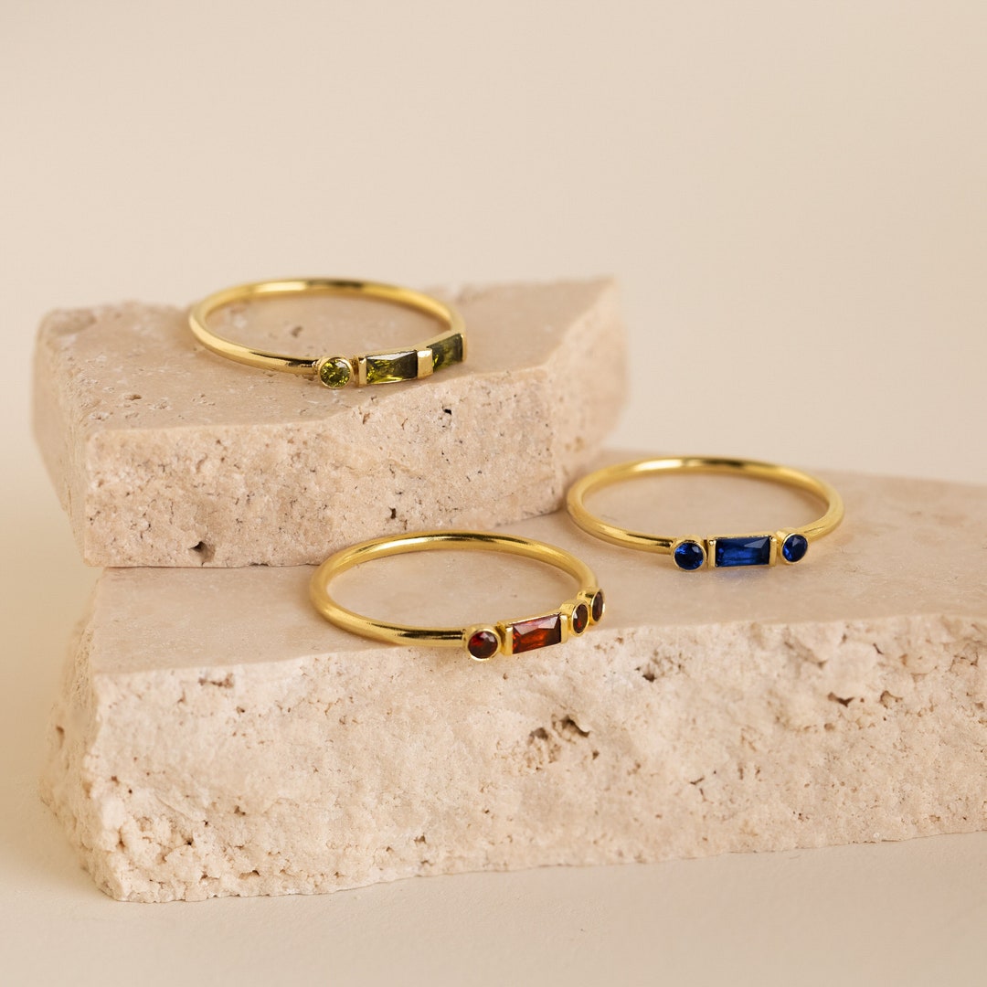 Morse Code Birthstone Ring by Caitlyn Minimalist • Custom Initial Ring ...