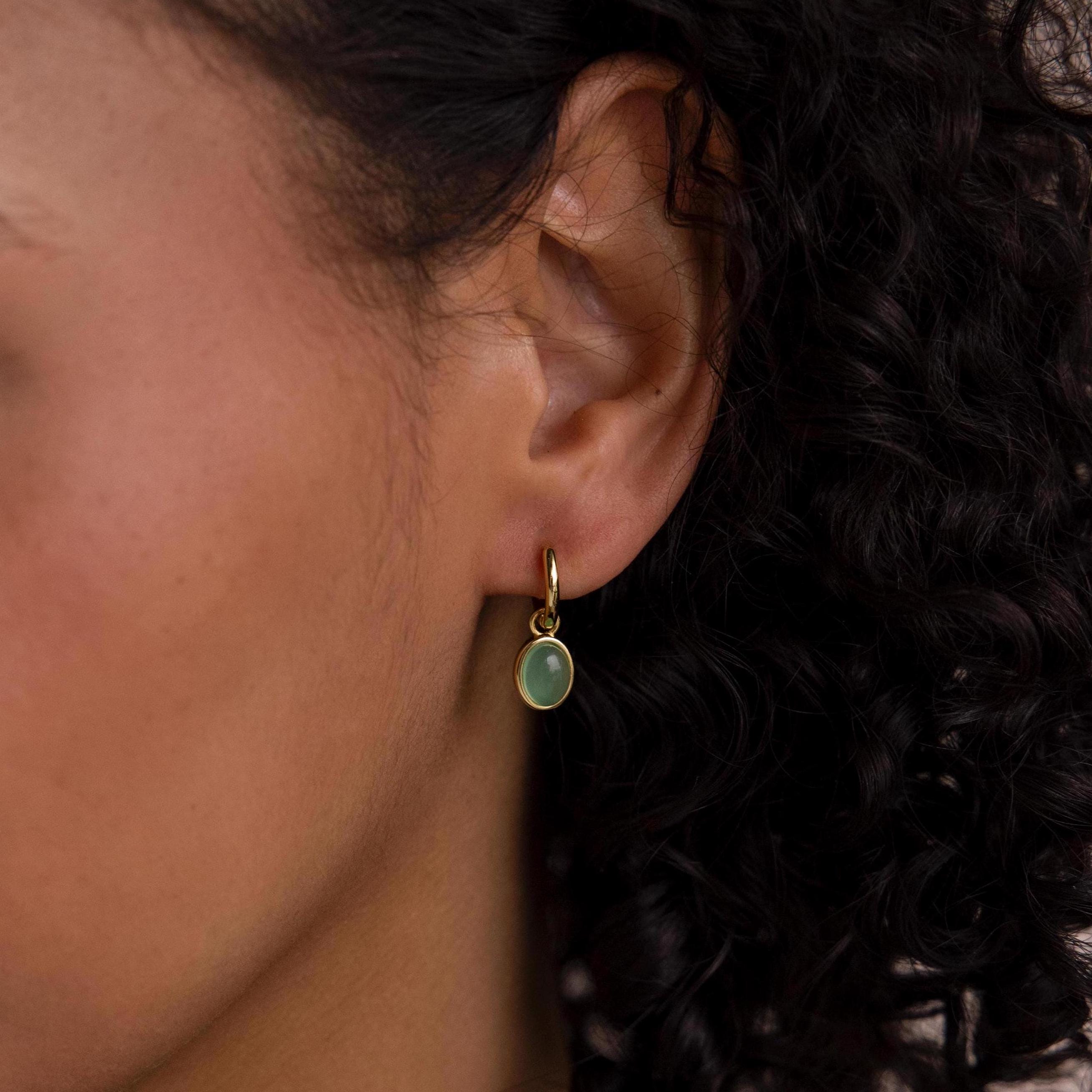 Jade Drop Hoops by Caitlyn Minimalist • Dainty Green Gemstone Huggie ...
