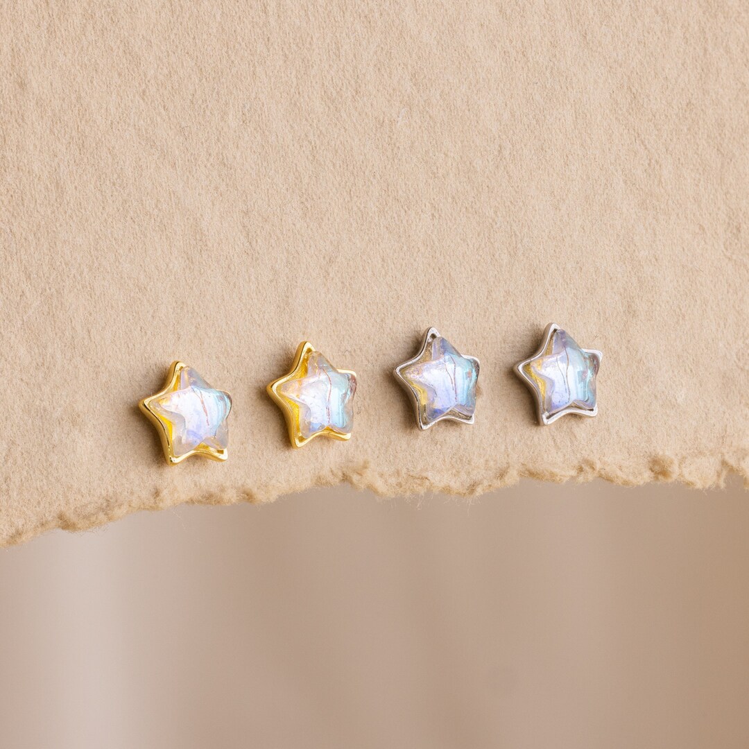 Moonstone Star Earrings by Caitlyn Minimalist • Celestial Gemstone Stud ...
