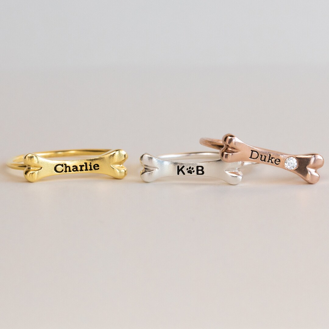Custom Dog Bone Charm Ring by Caitlyn Minimalist • Engraved Pet Name ...