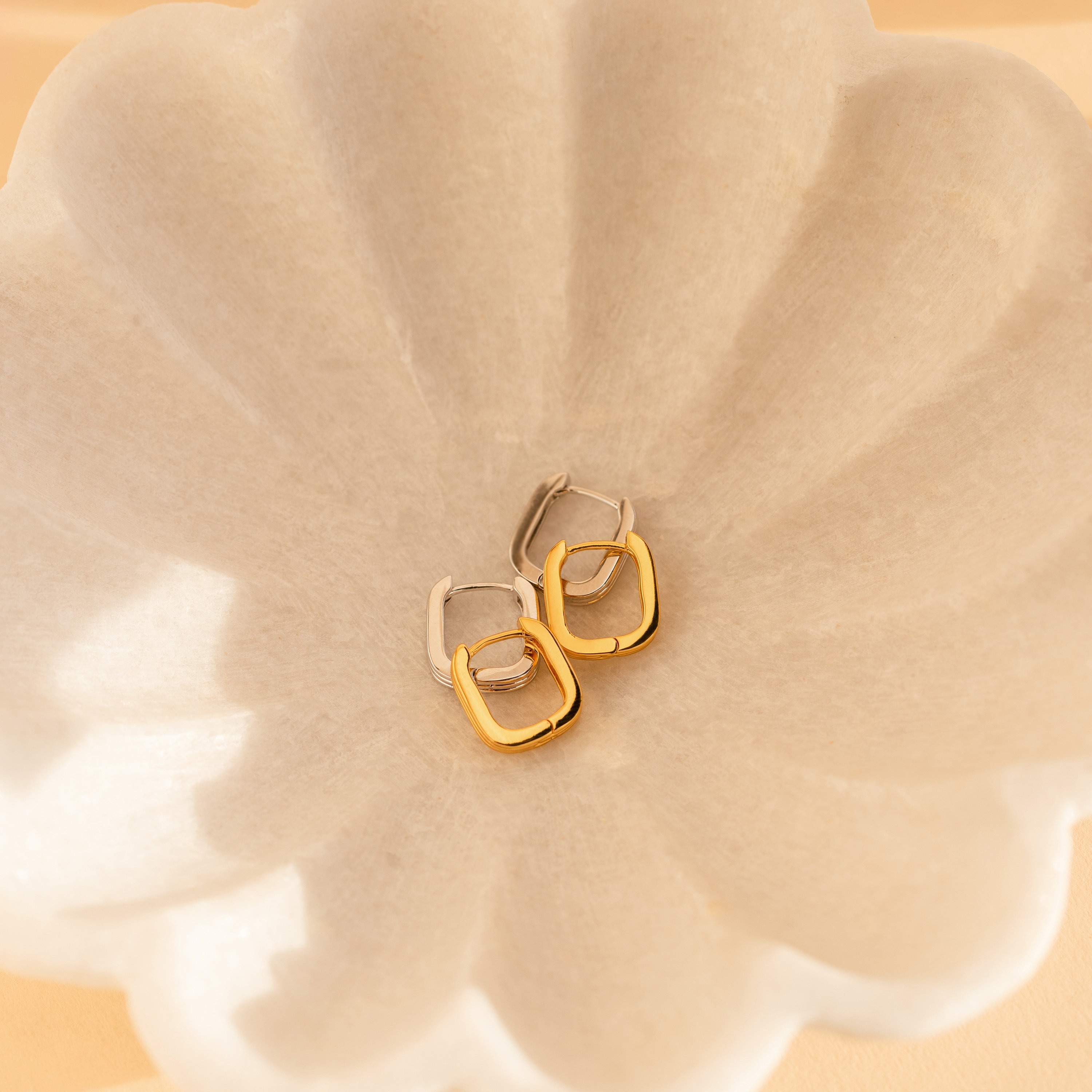 Ribbed Rectangle Hoops by Caitlyn Minimalist • Link Huggie Earrings ...