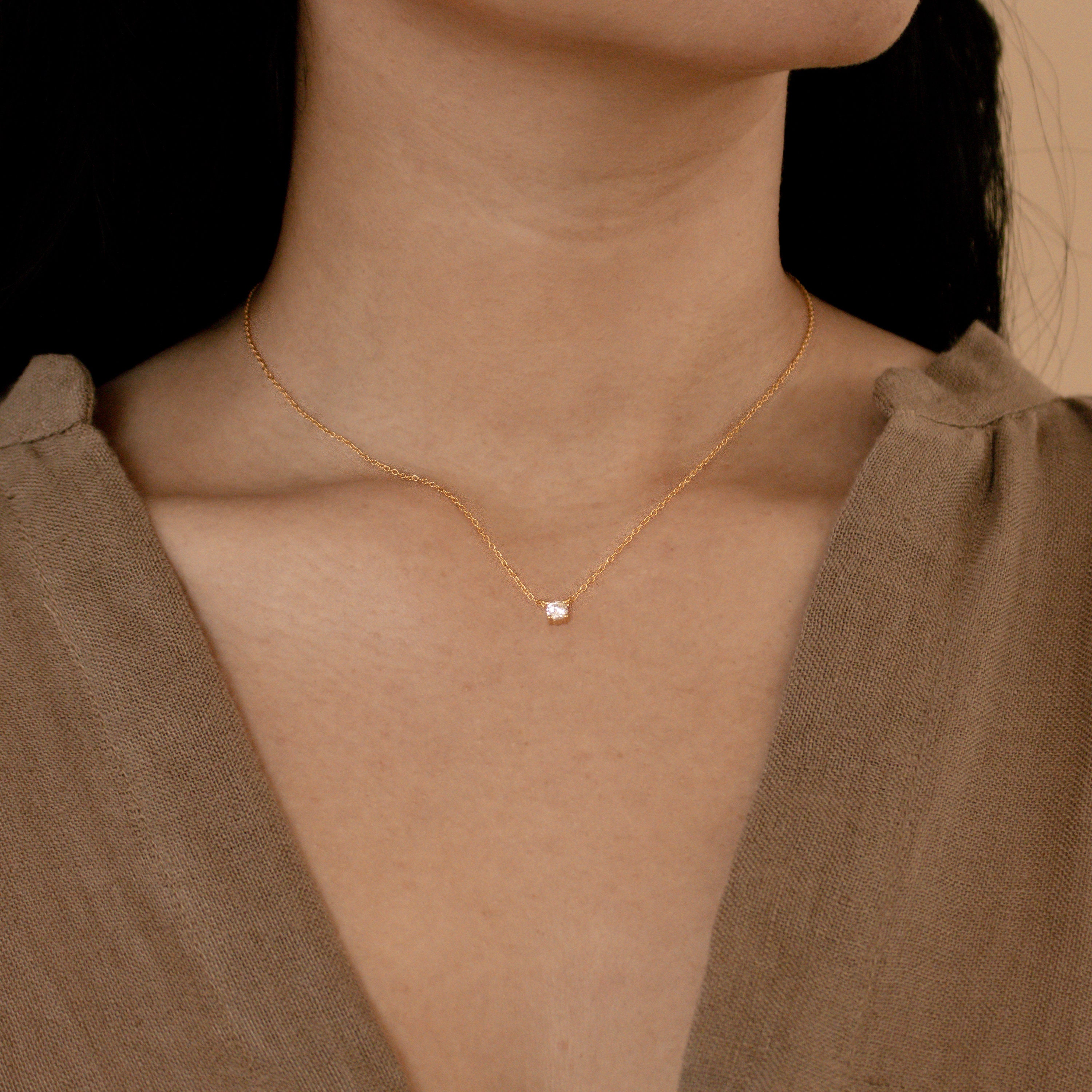 Dainty Diamond Necklace Floating Diamond Solitaire Necklace - Etsy
