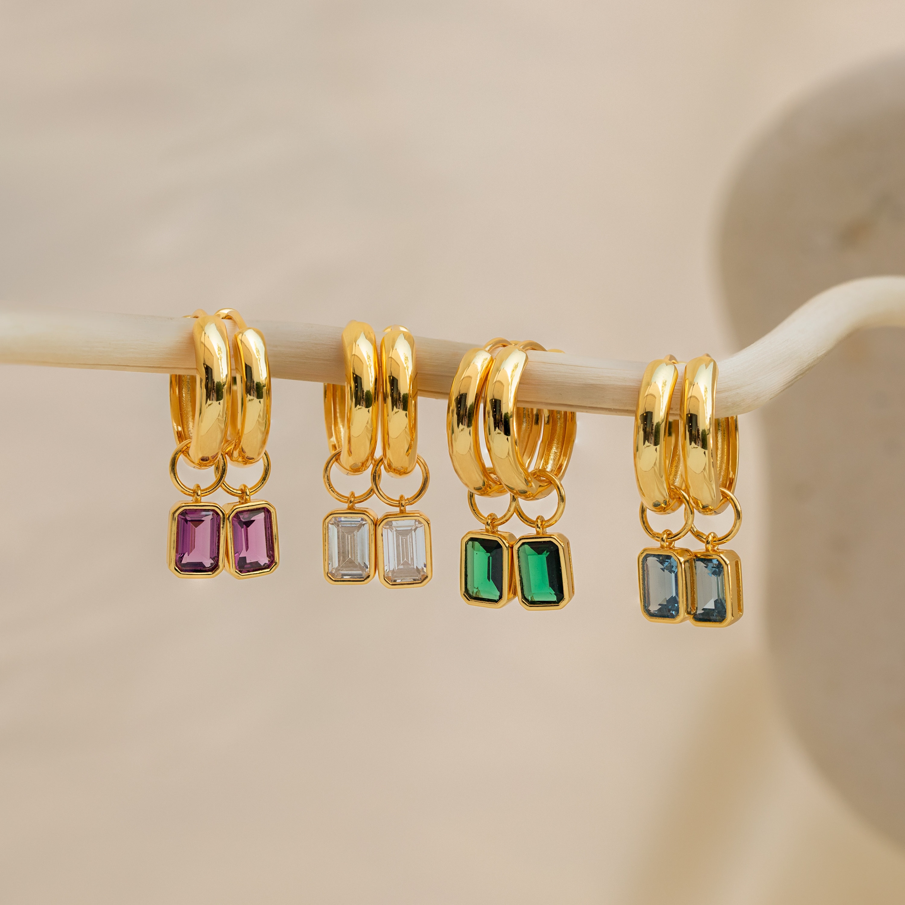 Dangling Birthstone Hoops by Caitlyn Minimalist • Dainty Gold Hoops ...