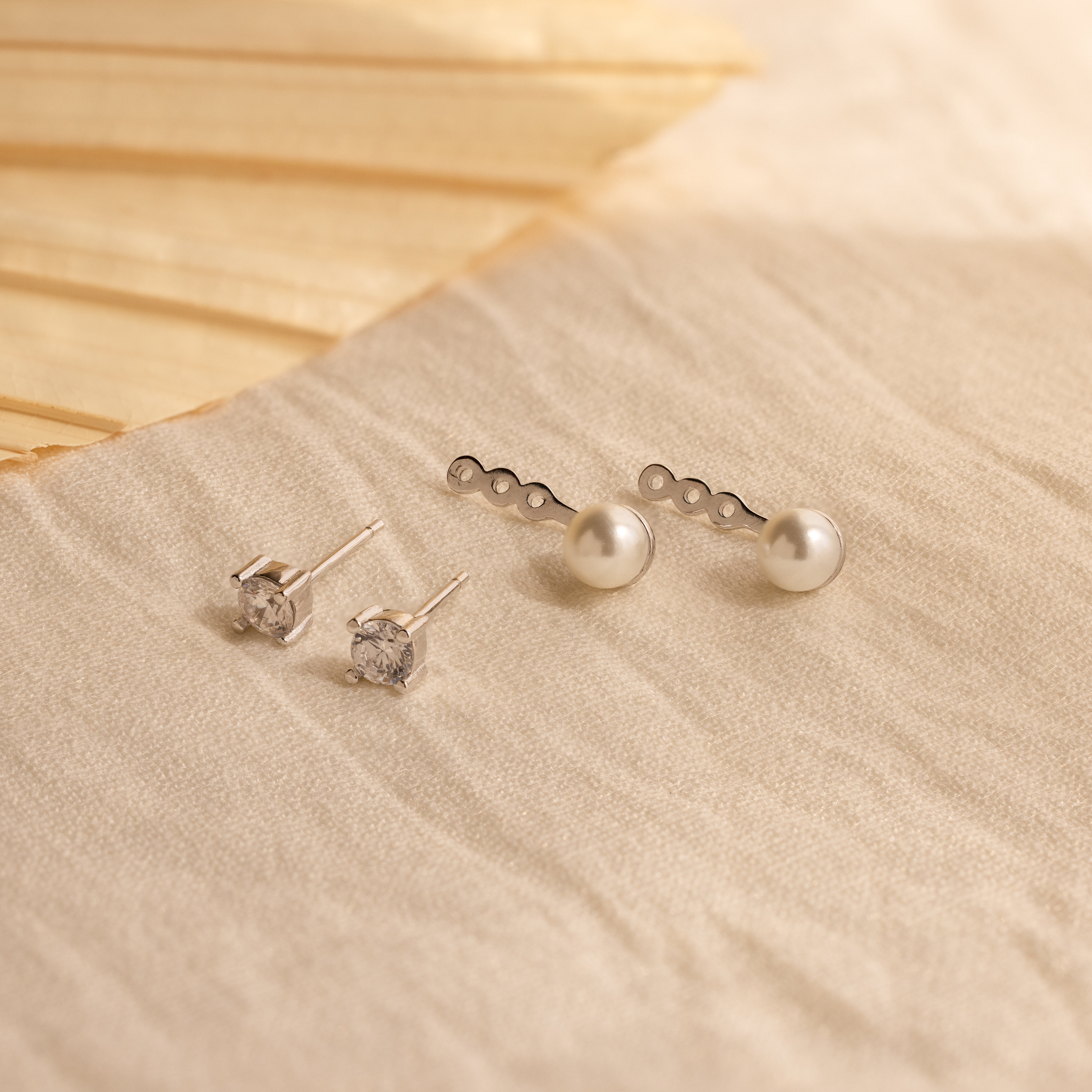 Diamond Pearl Ear Jacket Earrings by Caitlyn Minimalist • Front Back ...