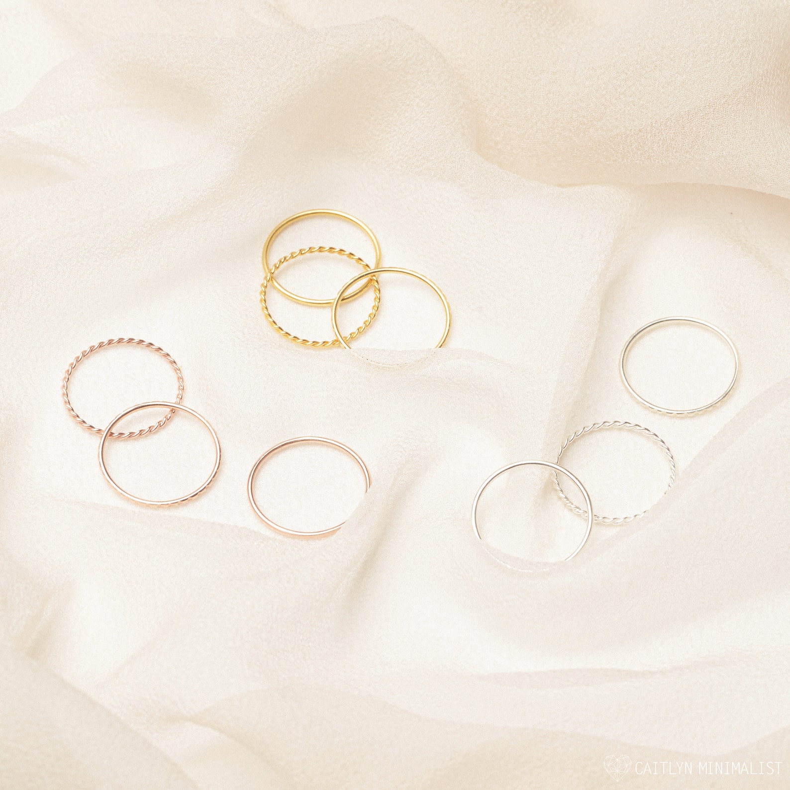 Thin Stacking Rings Set of 3: Midi Ring Twist Ring Lined - Etsy